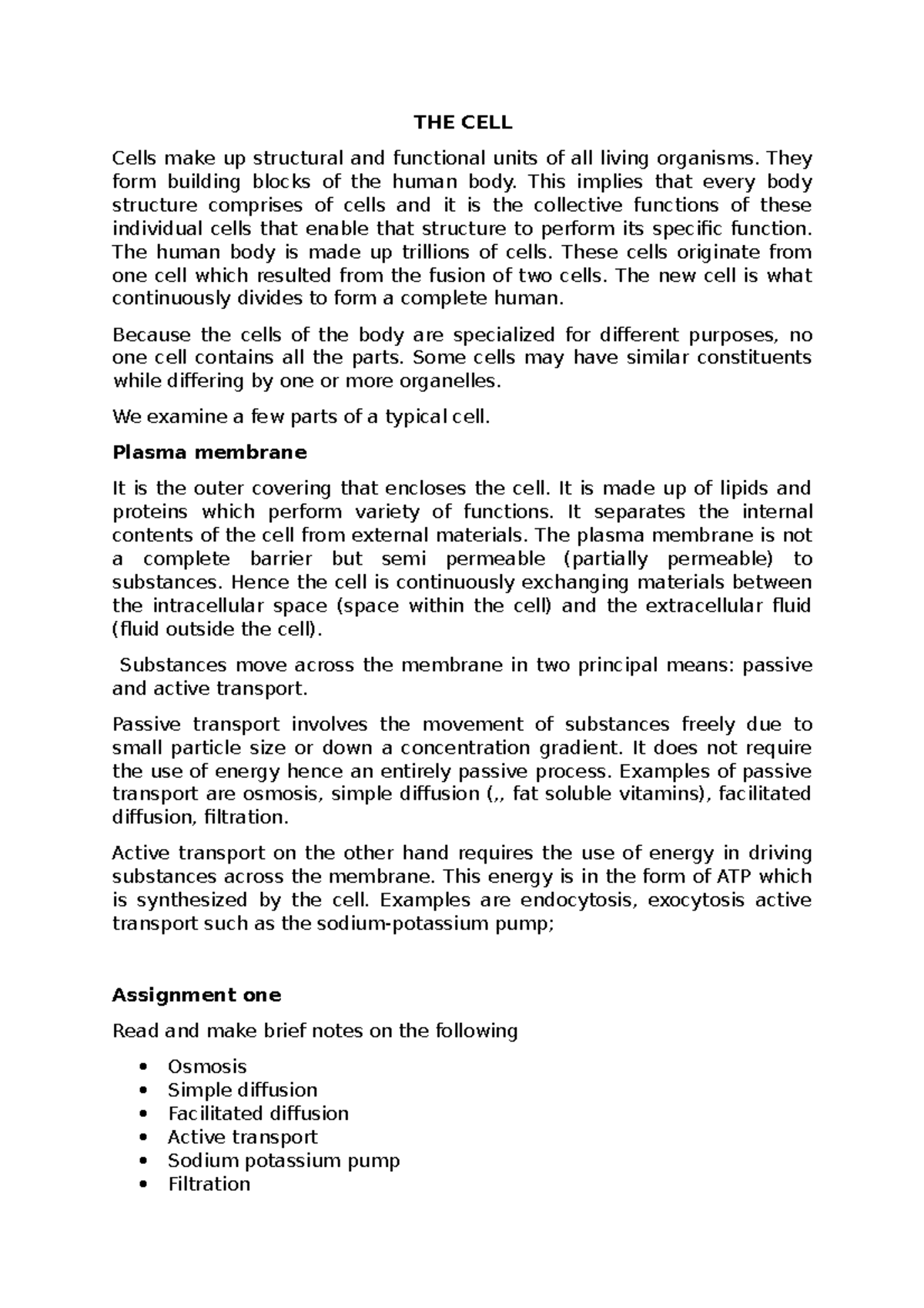 The human cell in introductory anatomy and physiology - THE CELL Cells ...