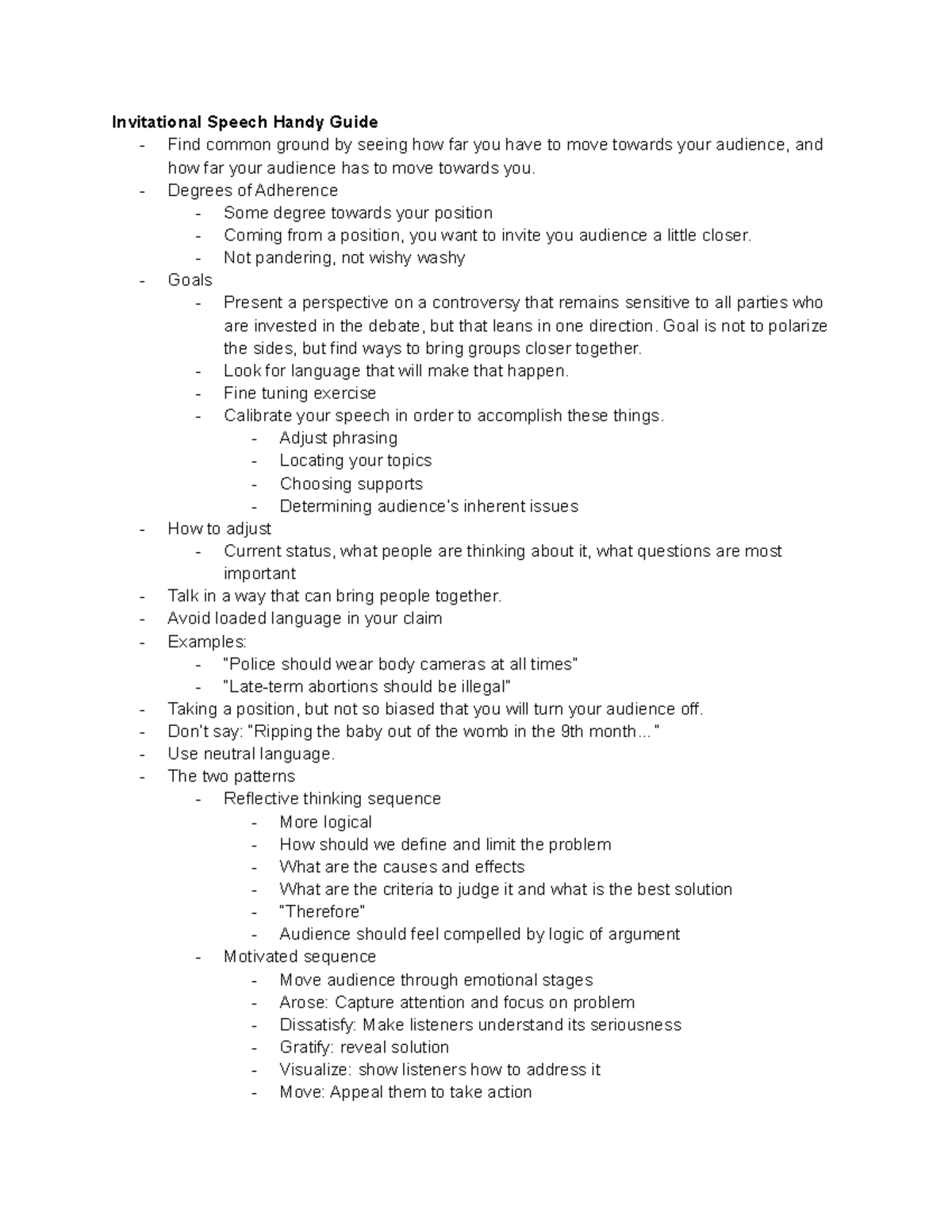 Invitational Speech Handy Guide - Degrees of Adherence Some degree ...