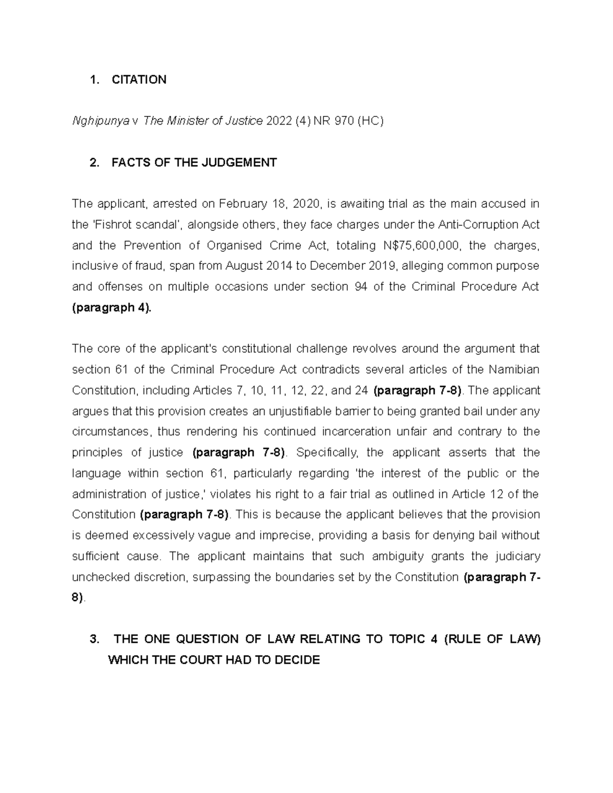 Nghipunya v The Minister of Justice 2022 (4) NR 970 (HC) ( Workshop) - 1. CITATION Nghipunya v ...