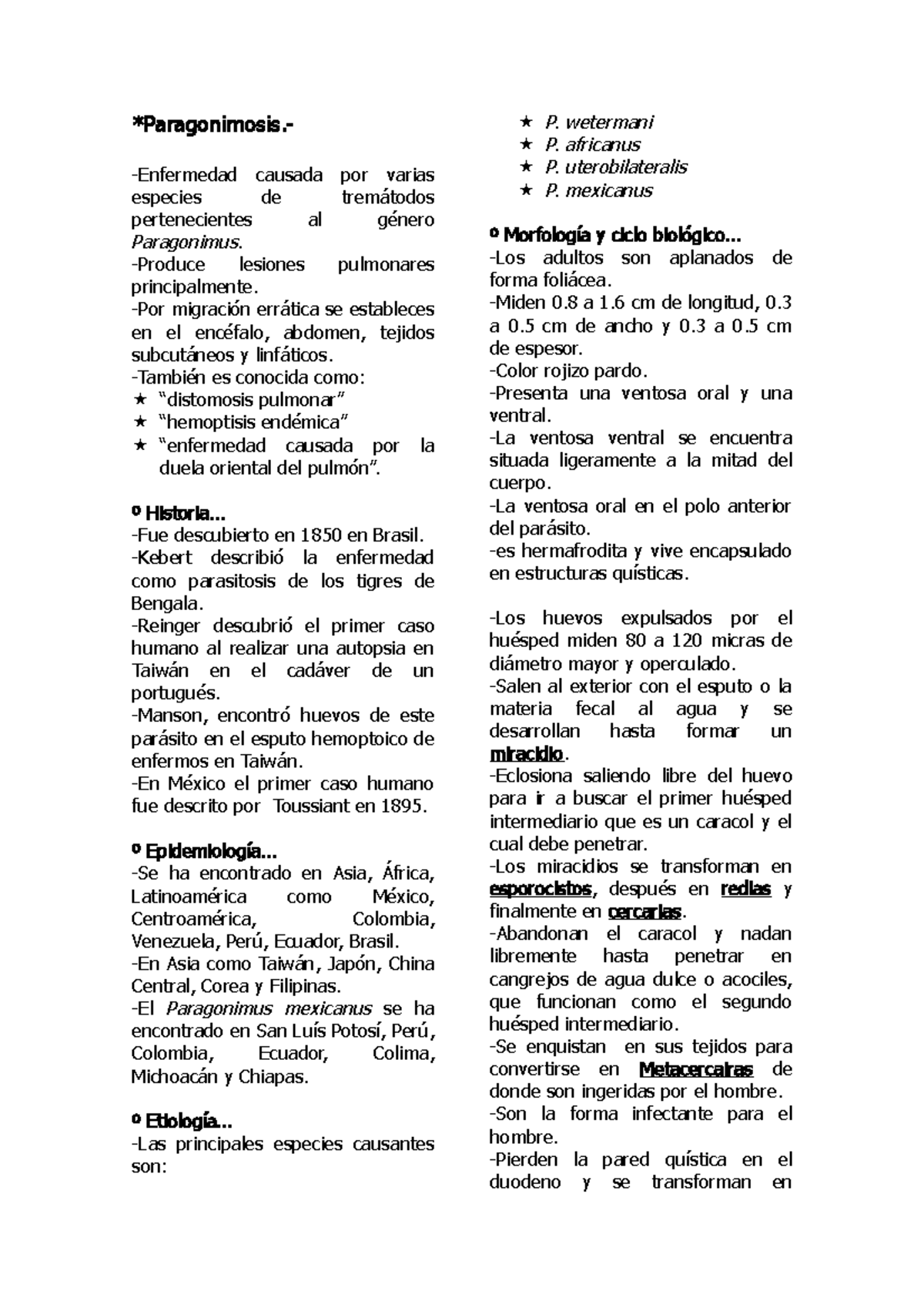 20 - PARASITOLOGIA - *Paragonimosis.-Enfermedad causada por varias ...