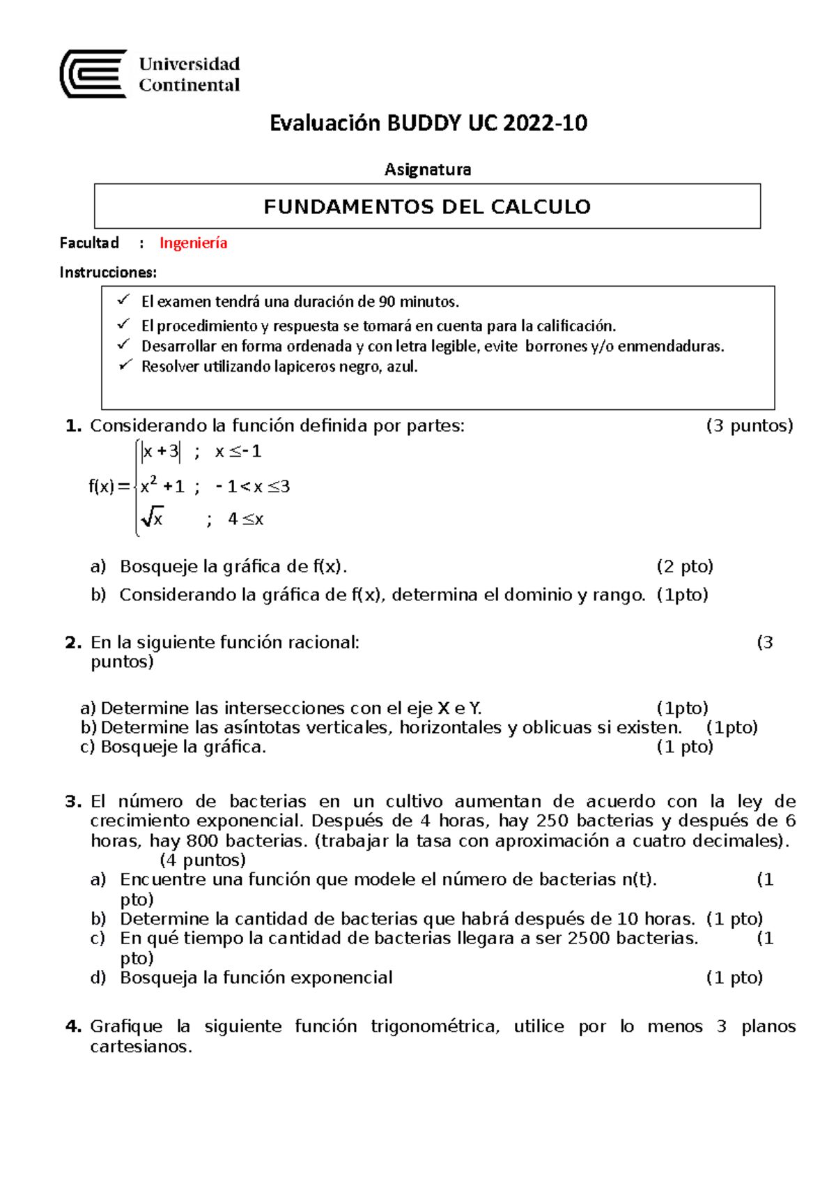 Fundamentos DEL Cálculo - Evaluación BUDDY UC 2022- Asignatura Facultad : Ingeniería ...