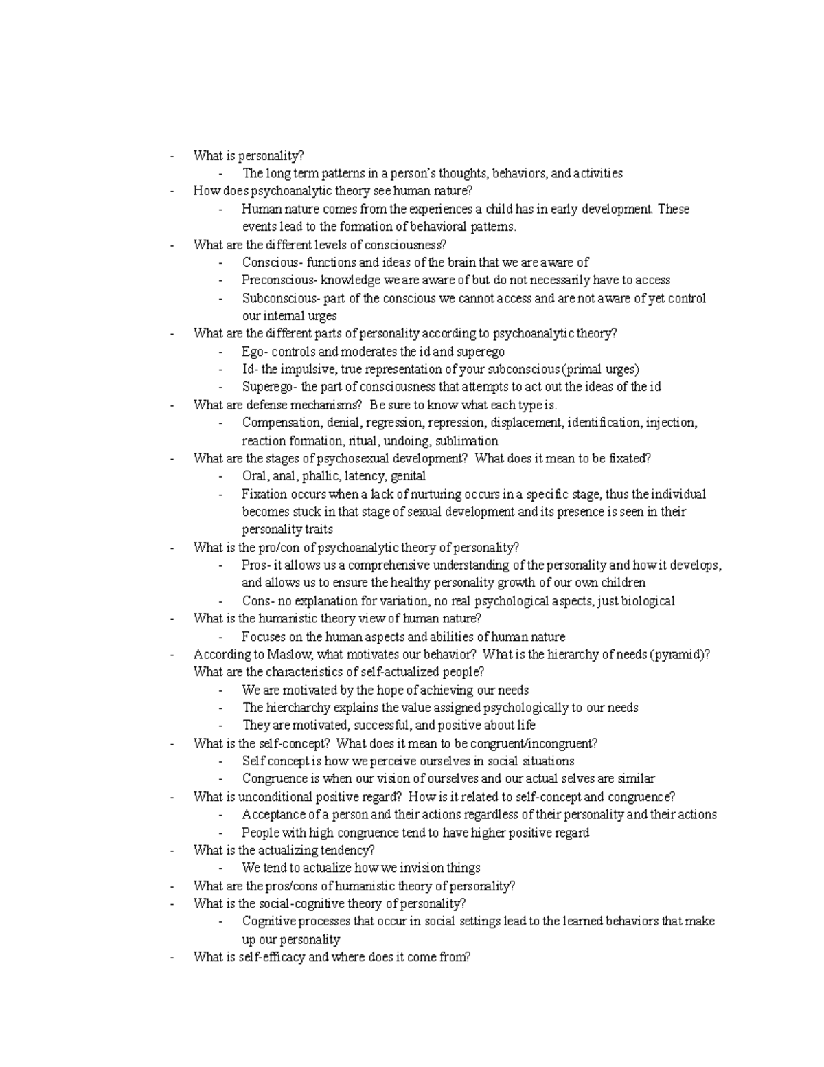 Psych EXAM 2 Review - Ybarra is professor - What is personality? The ...