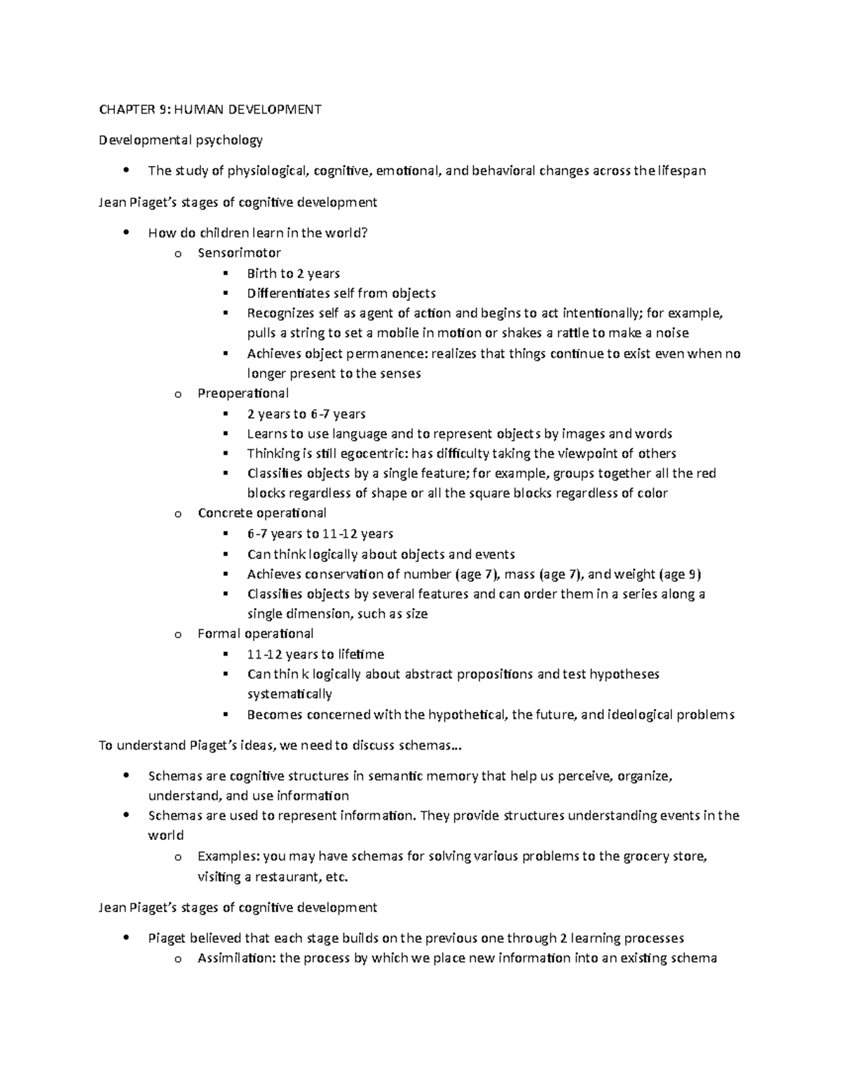 Psychology Chapter 9 - PY101 WITH PROFESSOR BRASFIELD - CHAPTER 9: HUMAN DEVELOPMENT ...