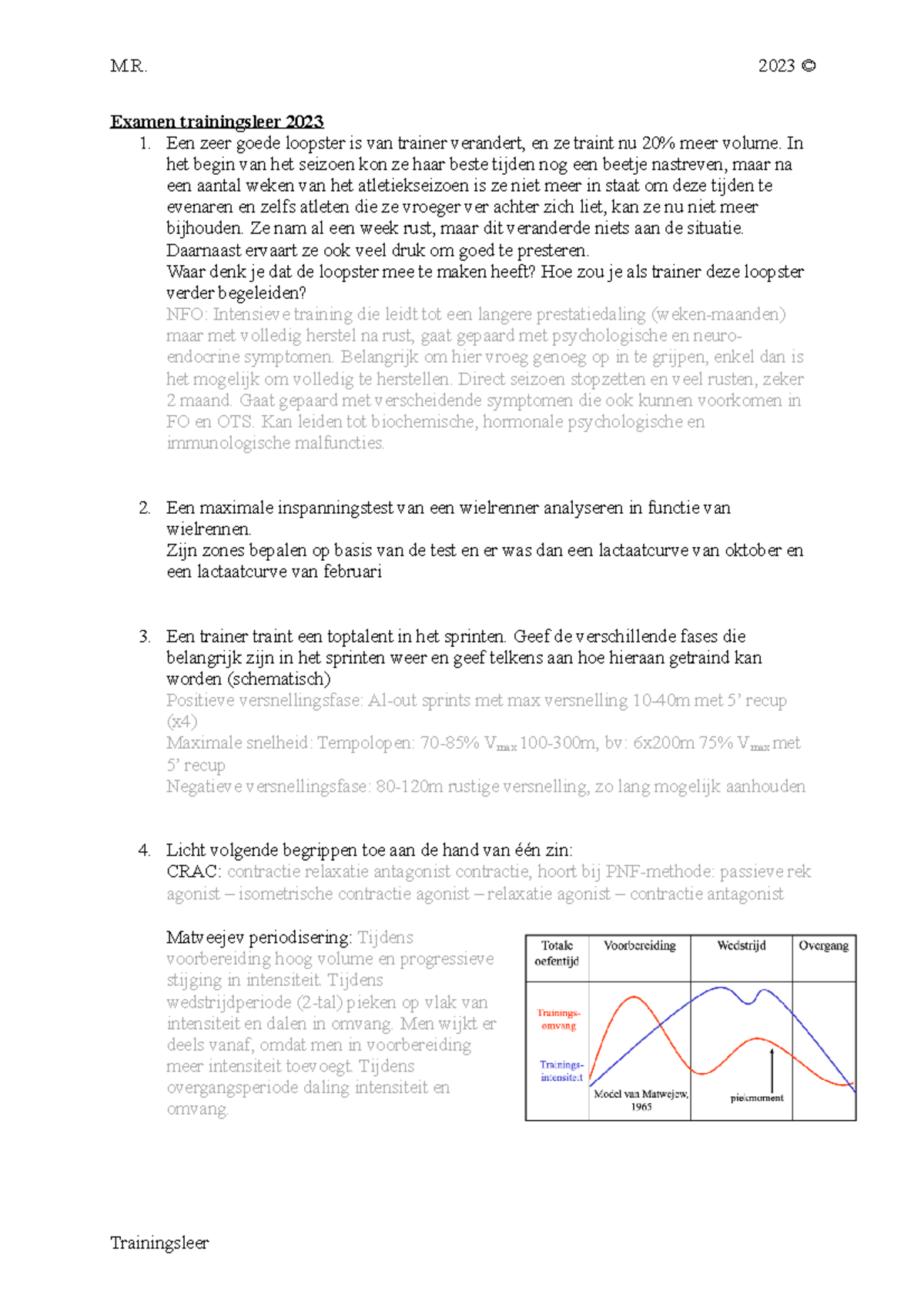 Examenvragen trainingsleer - opgelost - Examen trainingsleer 2023 1 ...