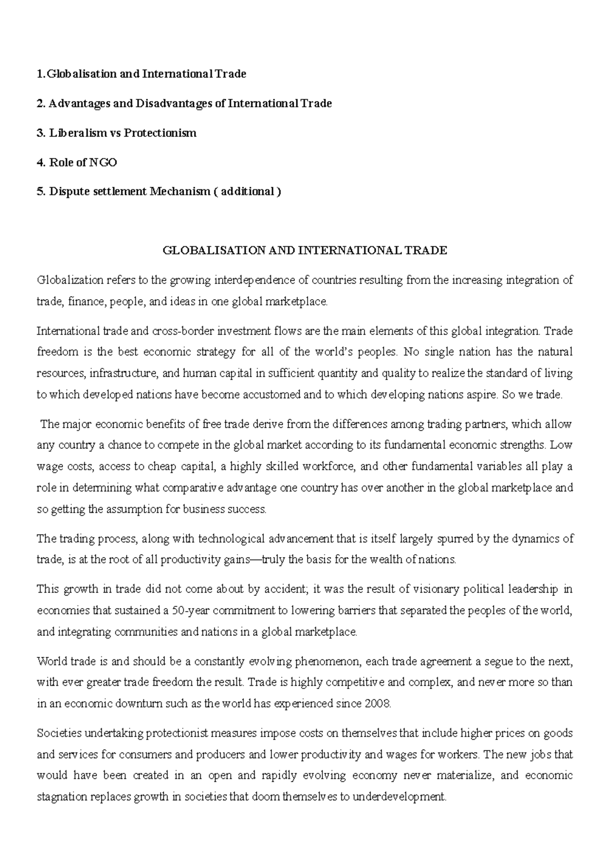 Globalisation AND International Trade - 1 and International Trade ...