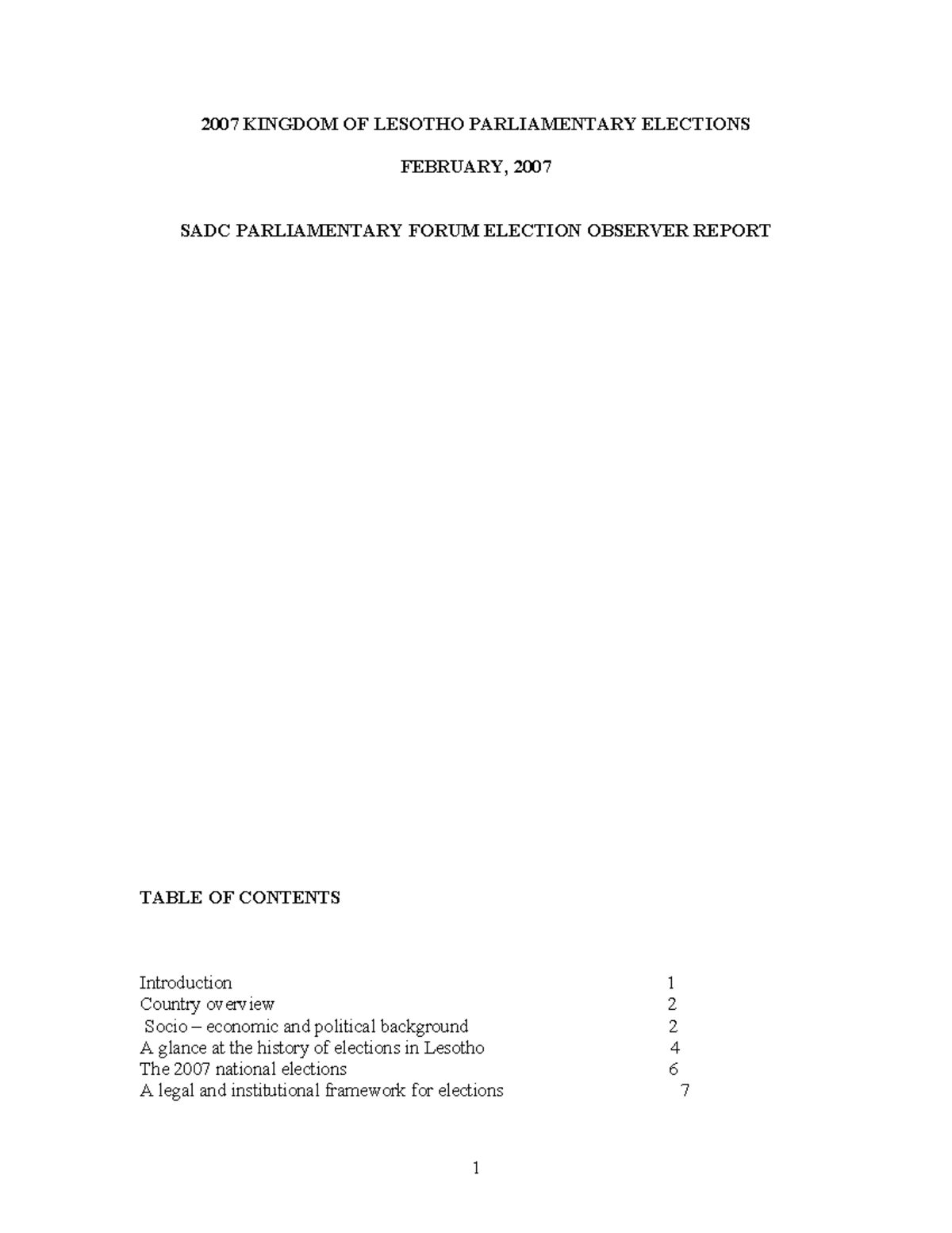 2007 Lesotho Elections Report - 2007 KINGDOM OF LESOTHO PARLIAMENTARY ...
