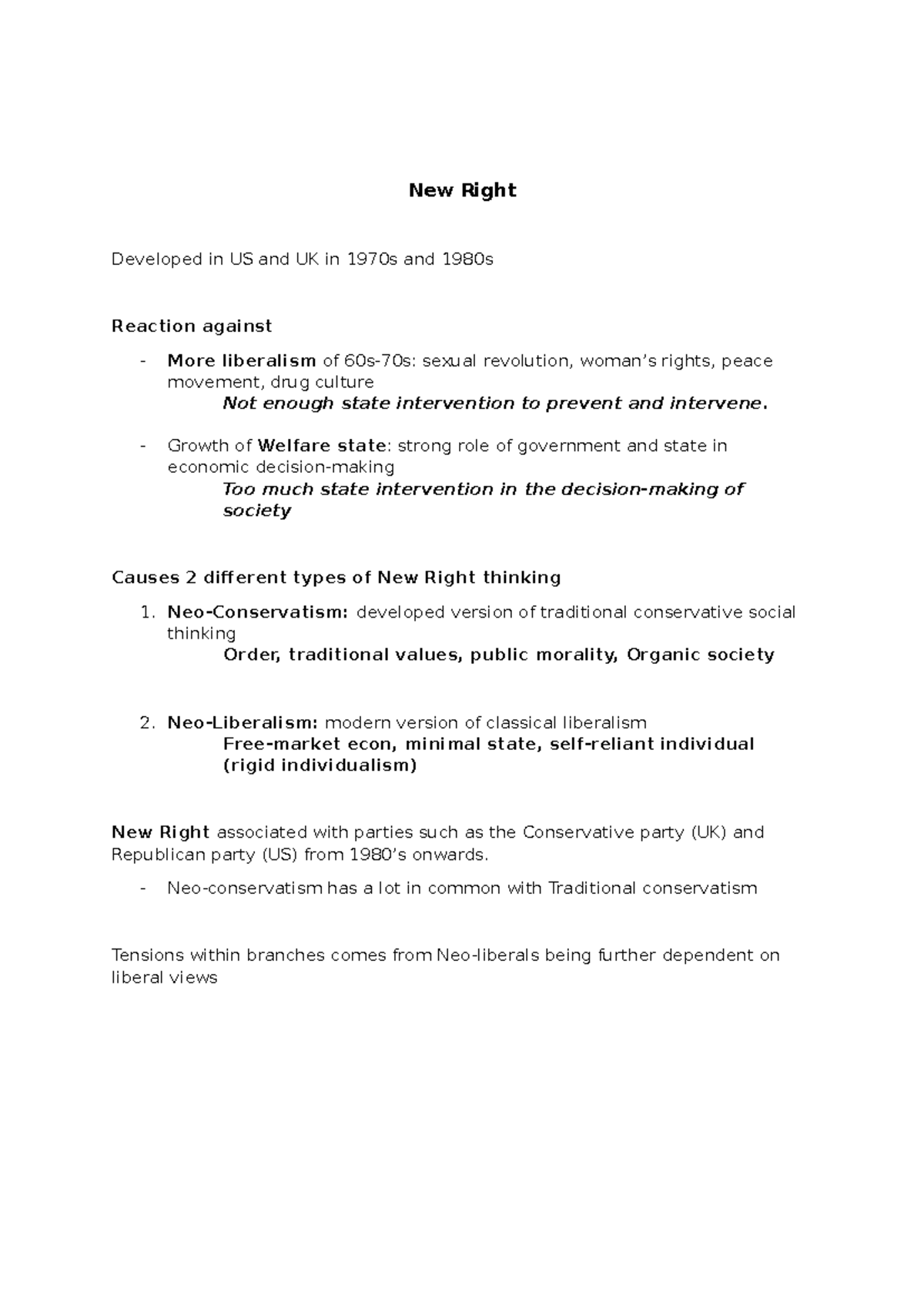New Right - dfnldsbflnsf - New Right Developed in US and UK in 1970s ...