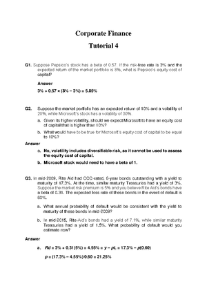Problem Set 1 - Lecturer: Dr Thomai Filippeli - Corporate Finance 1 ...