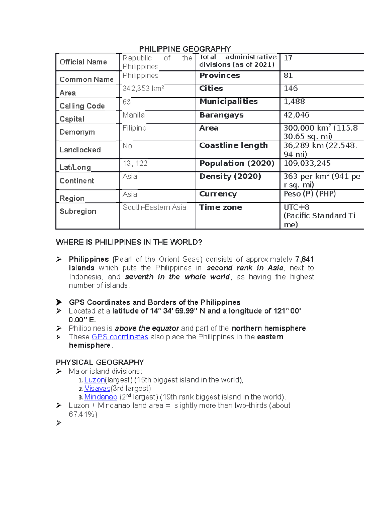 Philippine Geography - Personal research on Phil Geo - PHILIPPINE ...