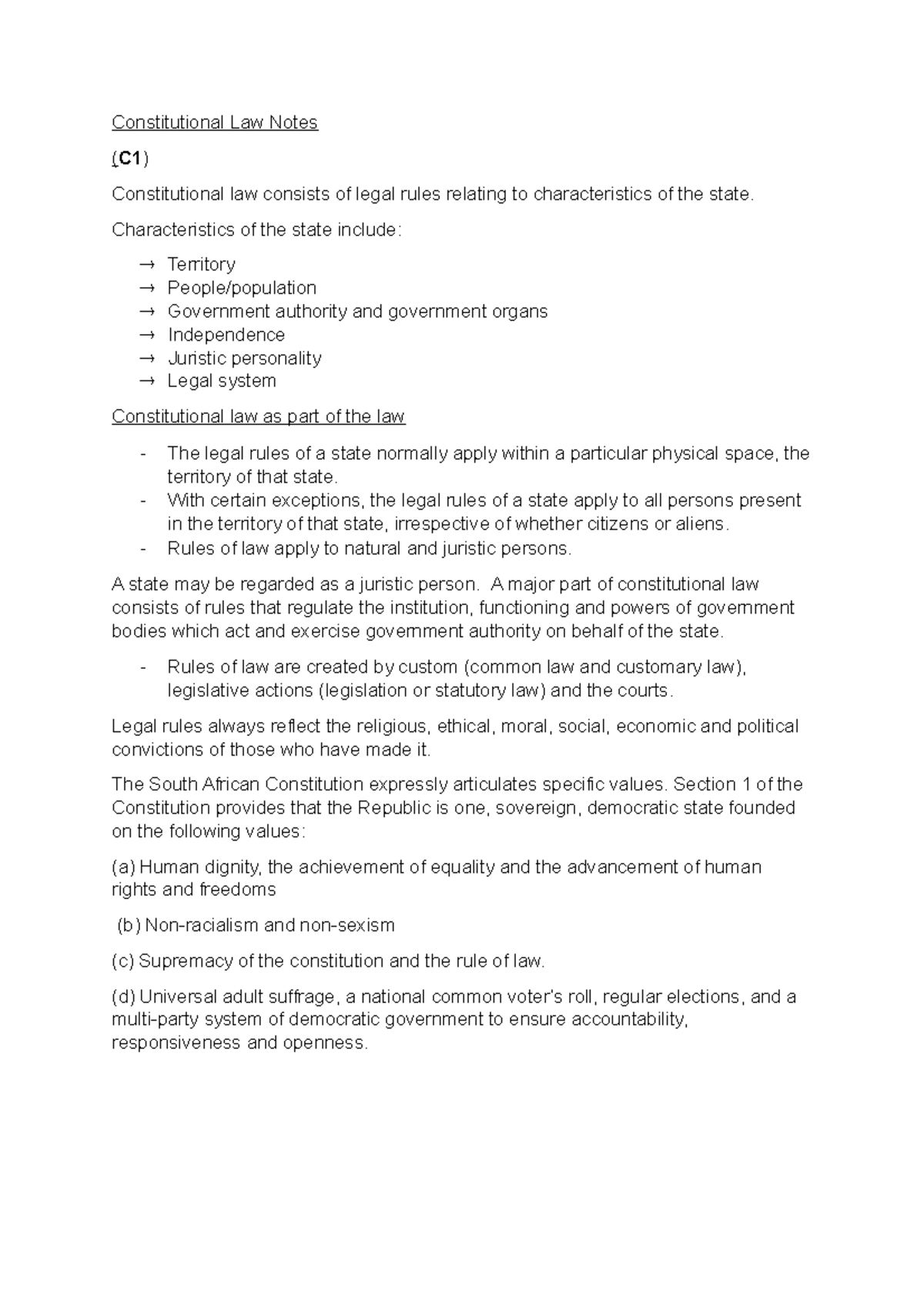 Constitutional Law Notes P1 - Characteristics of the state include ...