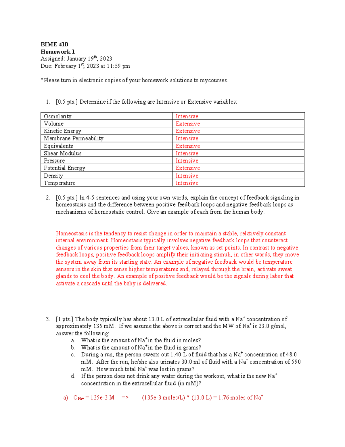 Homework 1 rubric - BIME 410 Homework 1 Assigned: January 19th, 2023 Due: February 1st, 2023 at ...