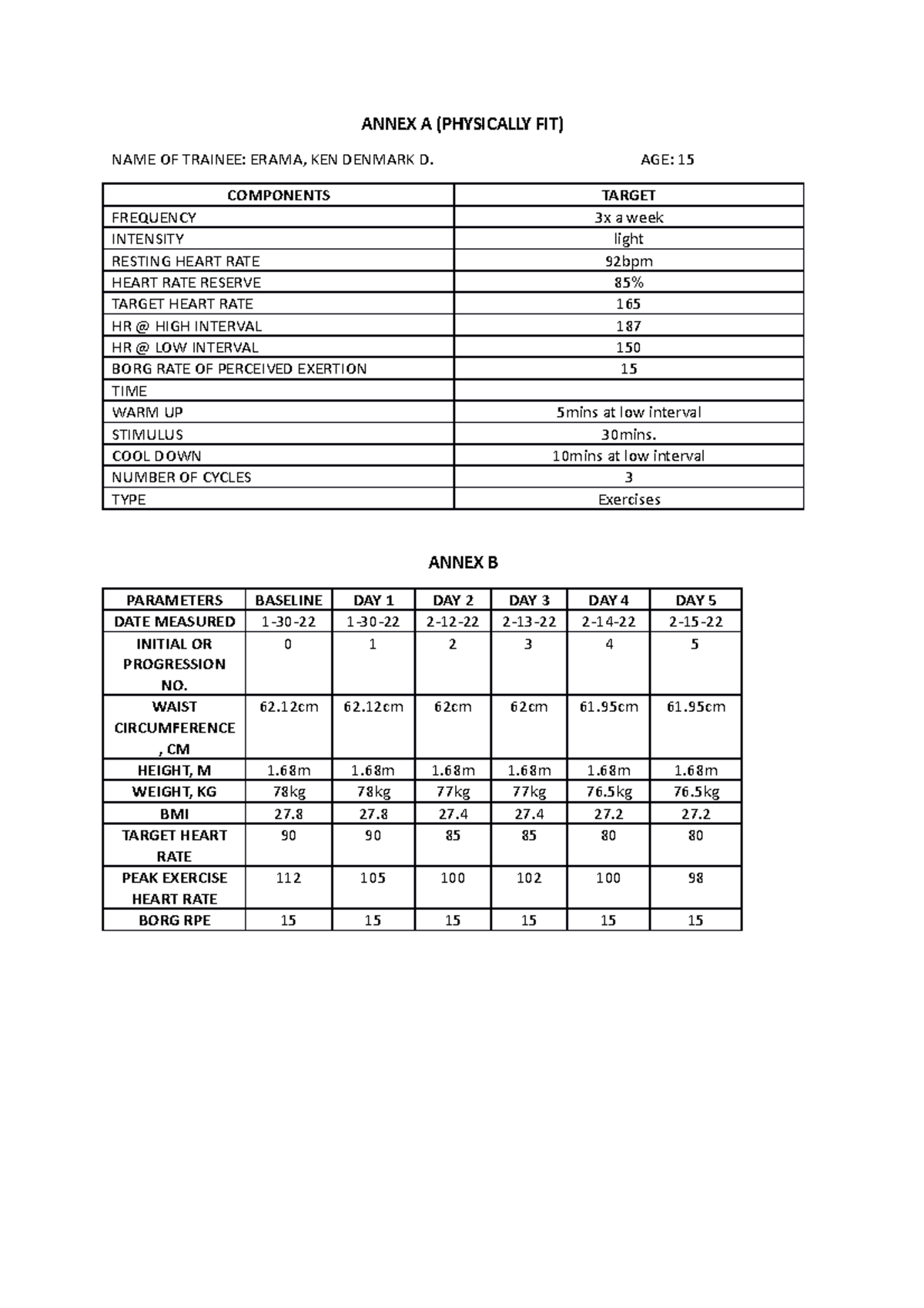 Check 7 pe - reviewer - ANNEX A (PHYSICALLY FIT) NAME OF TRAINEE: ERAMA ...