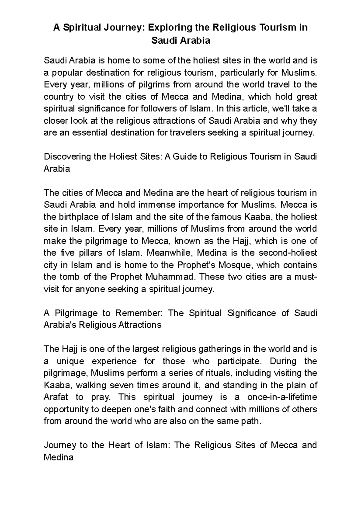 Exploring the Religious Tourism in Saudi Arabia - A Spiritual Journey ...