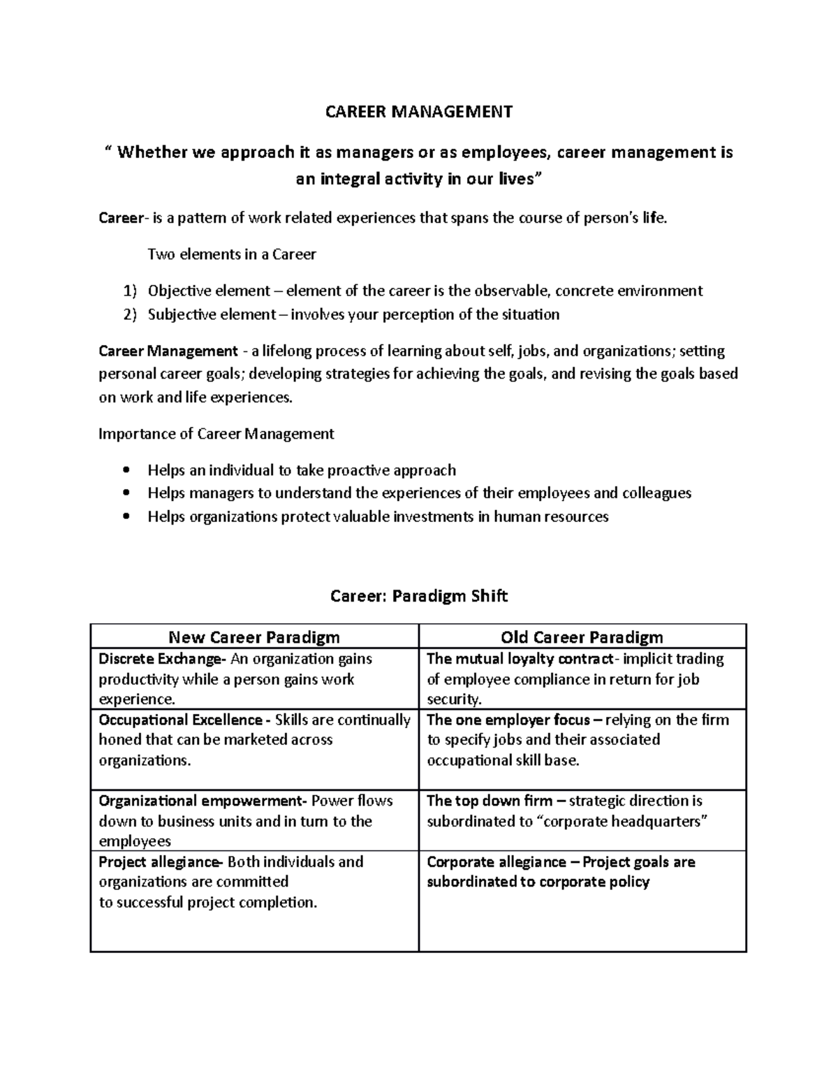 Career Management - CAREER MANAGEMENT “ Whether we approach it as ...