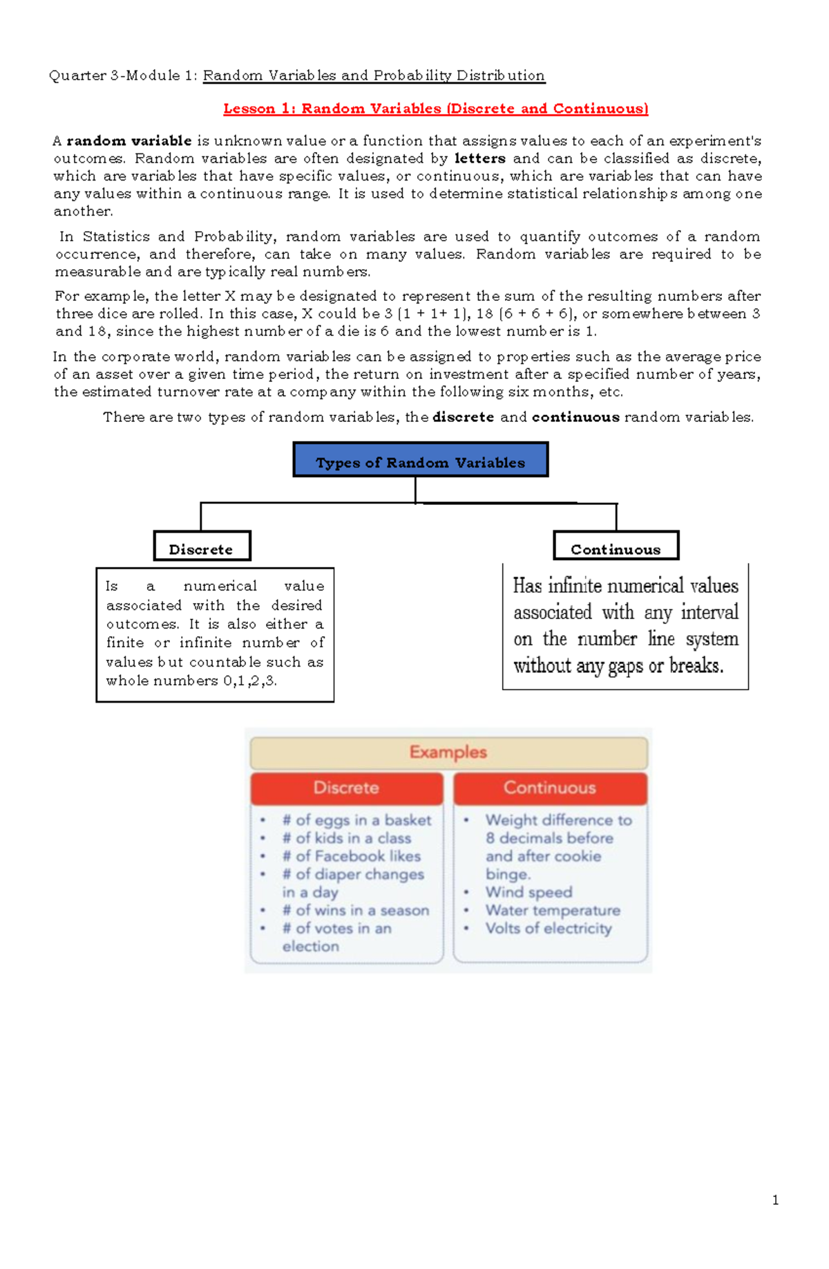 Q3-Stat Prob-Module 1 - Good - Quarter 3-Module 1: Random Variables and Probability Distribution ...