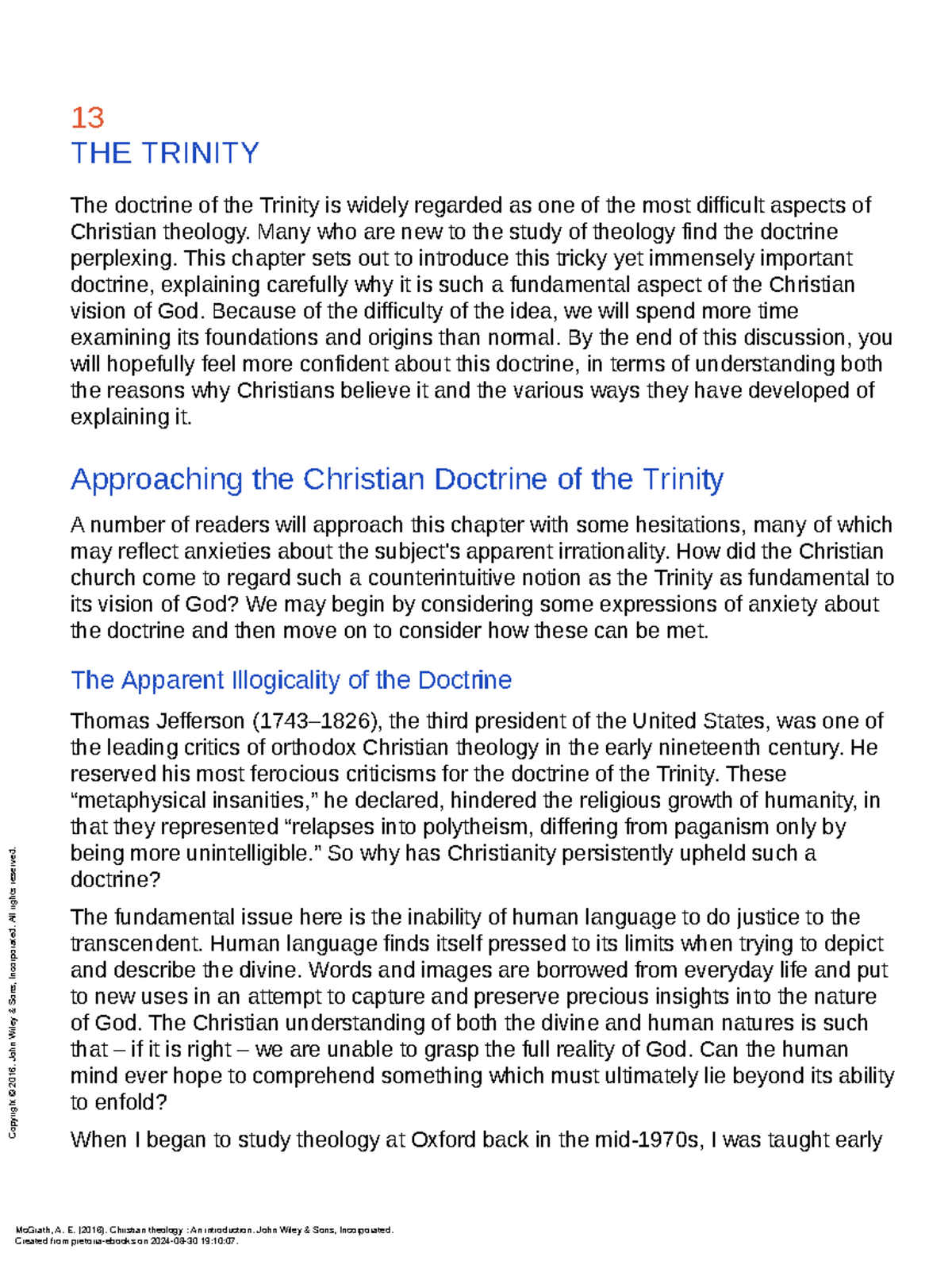 SHT 221 Chapter 13 - 13 THE TRINITY The doctrine of the Trinity is ...