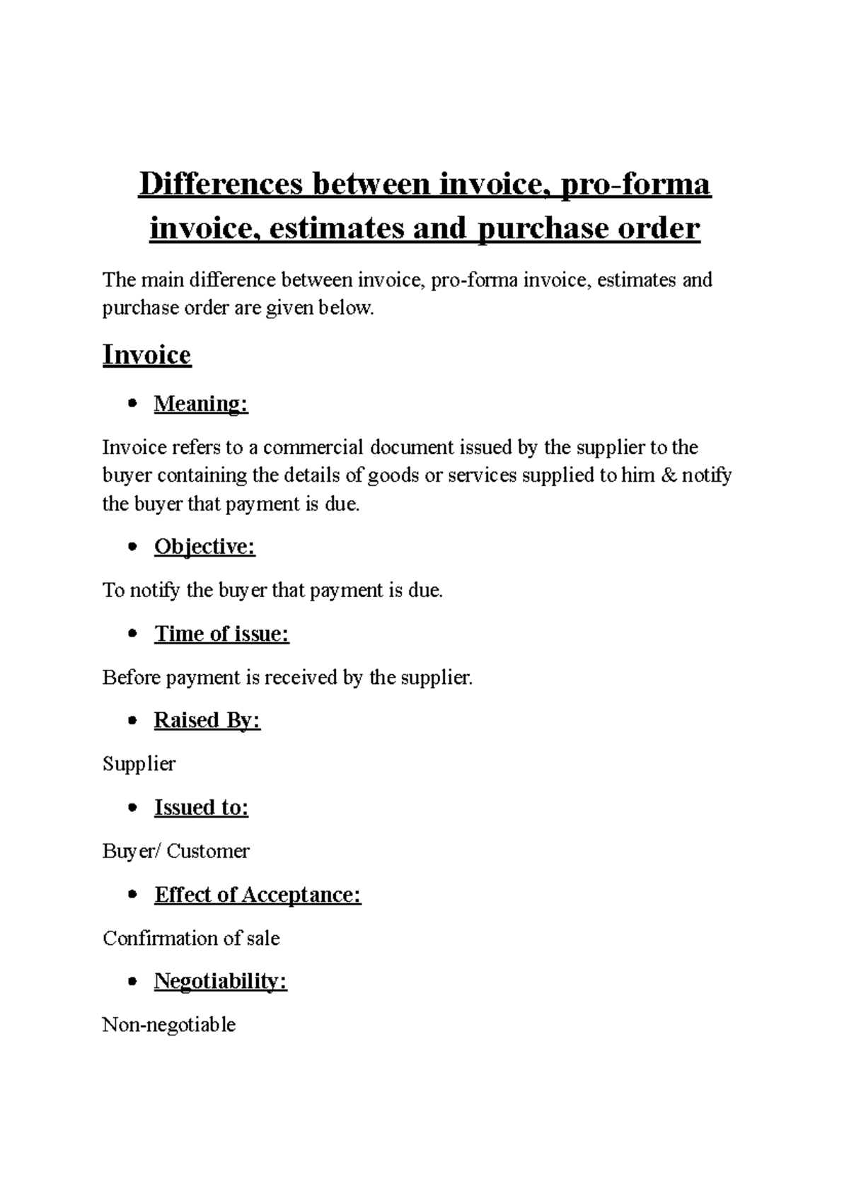 Differences between invoice,estimates and purchase order - Differences ...