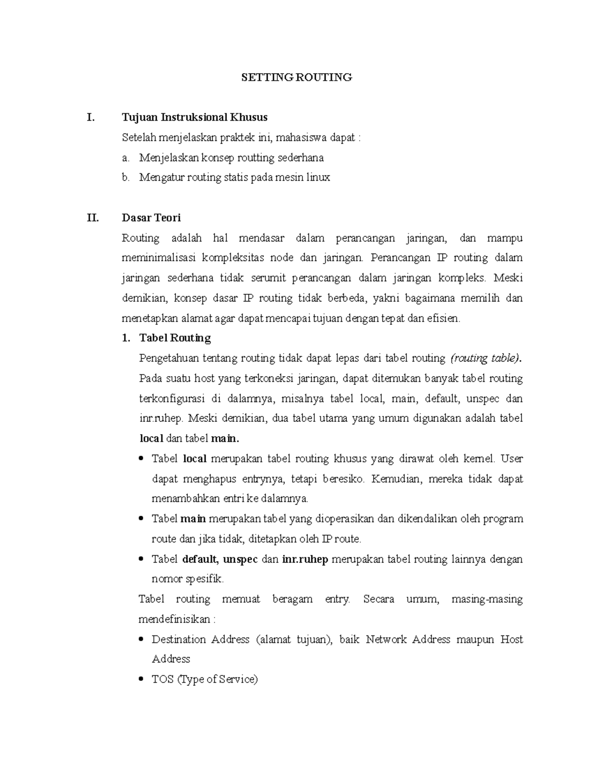 Laporan Jaringan Komputer Setting Routing - SETTING ROUTING I. Tujuan ...