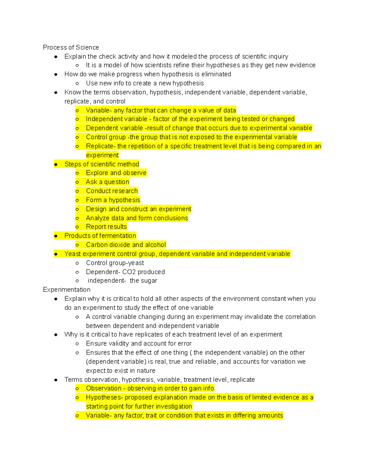 Bio lab final study guide - Process of Science Explain the check ...