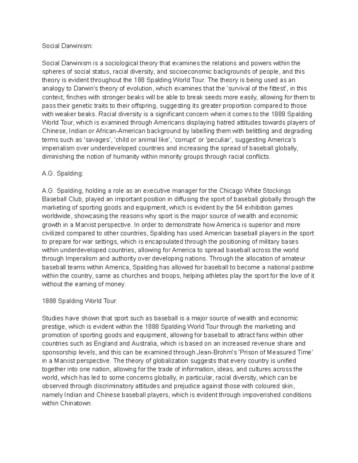 Presentation preparation for Spalding World Tour - Social Darwinism ...