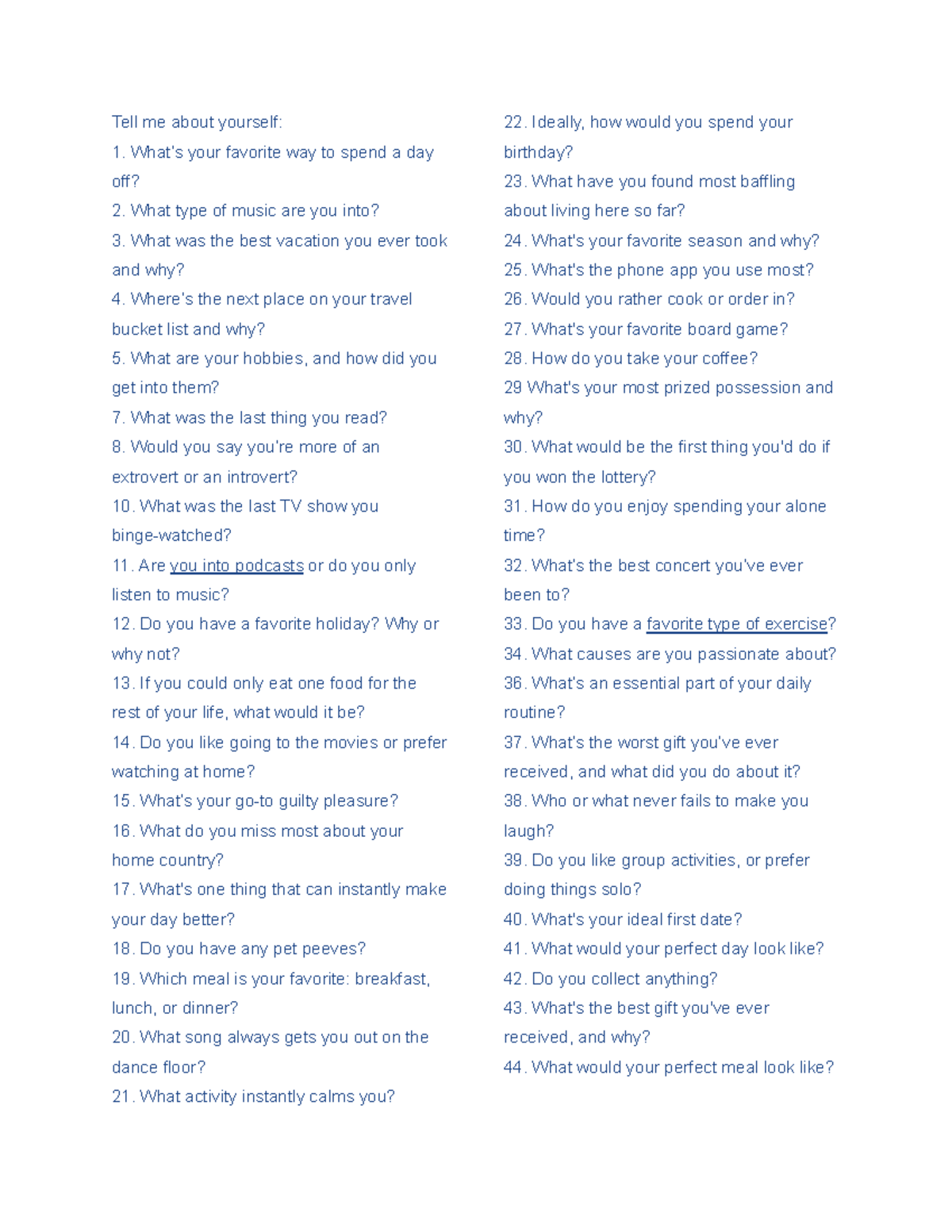 Ice Breaker Questions - Tell me about yourself: What’s your favorite ...