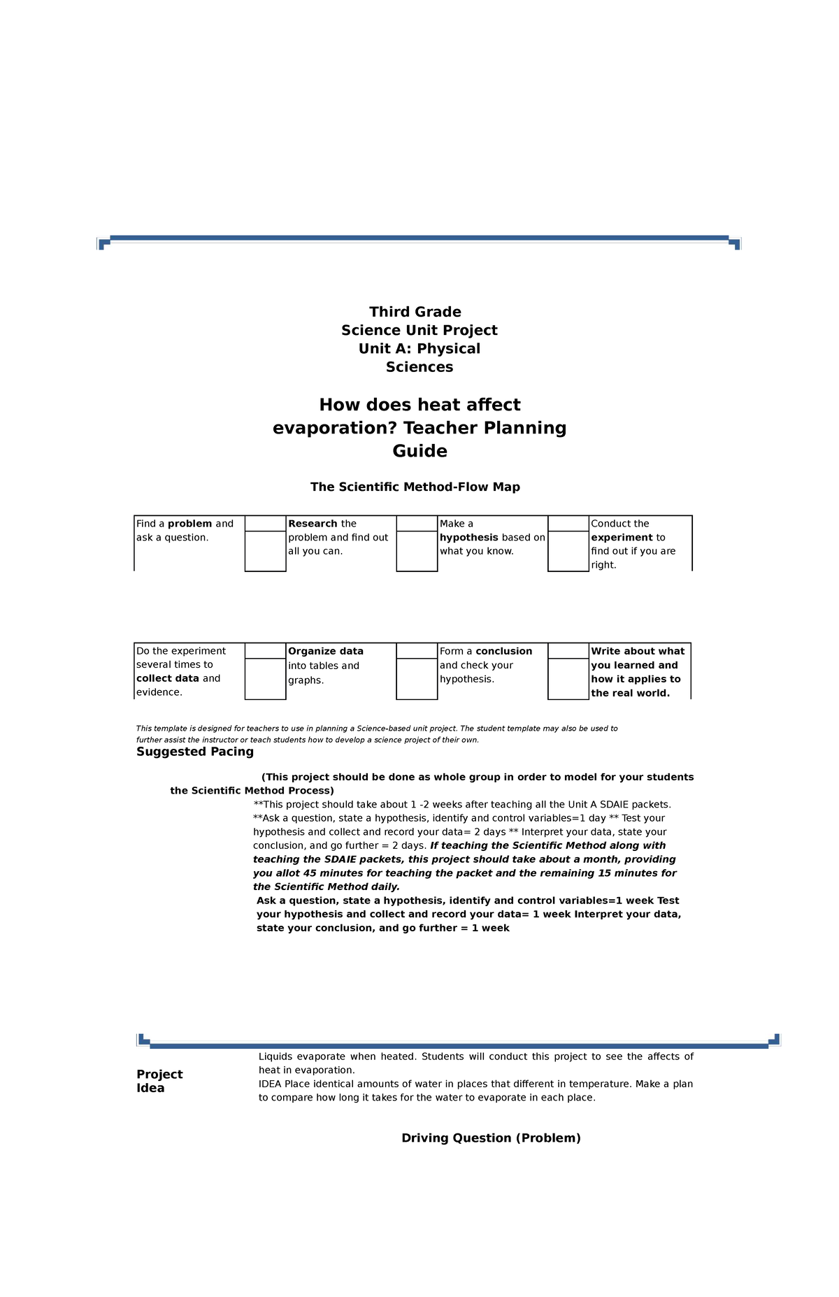 Lesson PLAN - Third Grade Science Unit Project Unit A: Physical ...