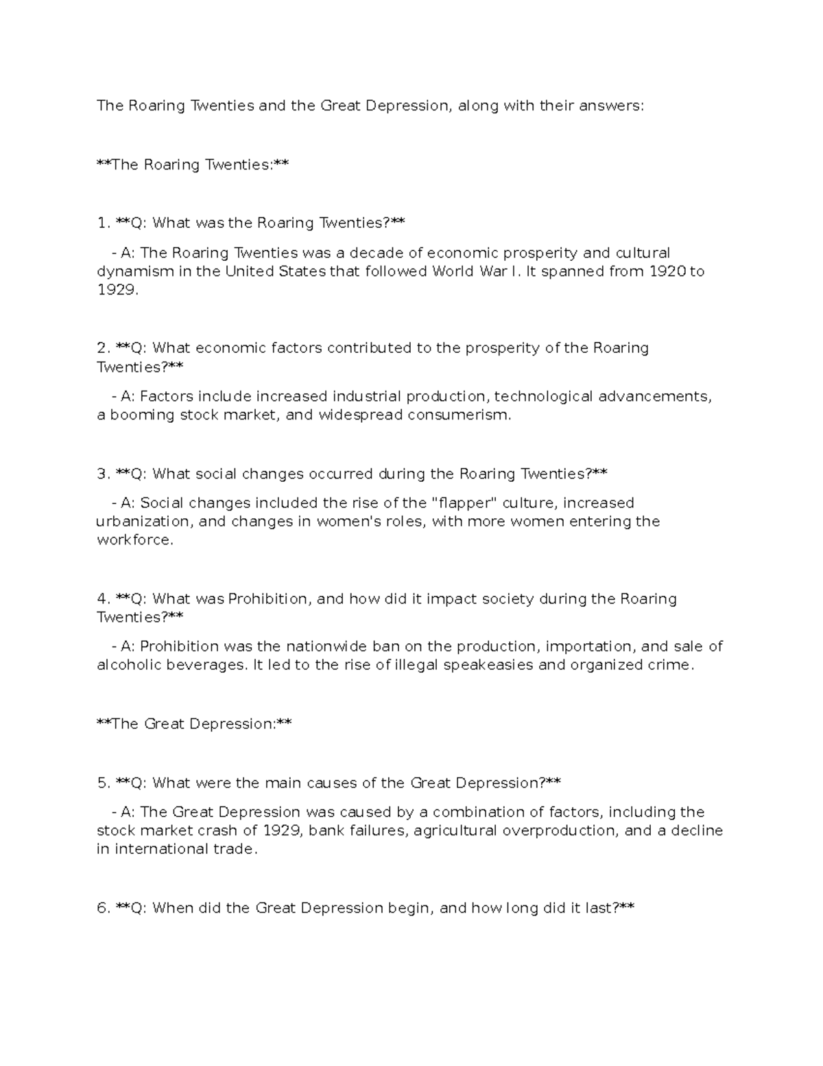 The Roaring Twenties and the Great Depression - It spanned from 1920 to ...