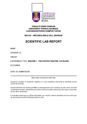 BIO LAB Report EXP 4 - Cell and metabolism - UiTM - Studocu