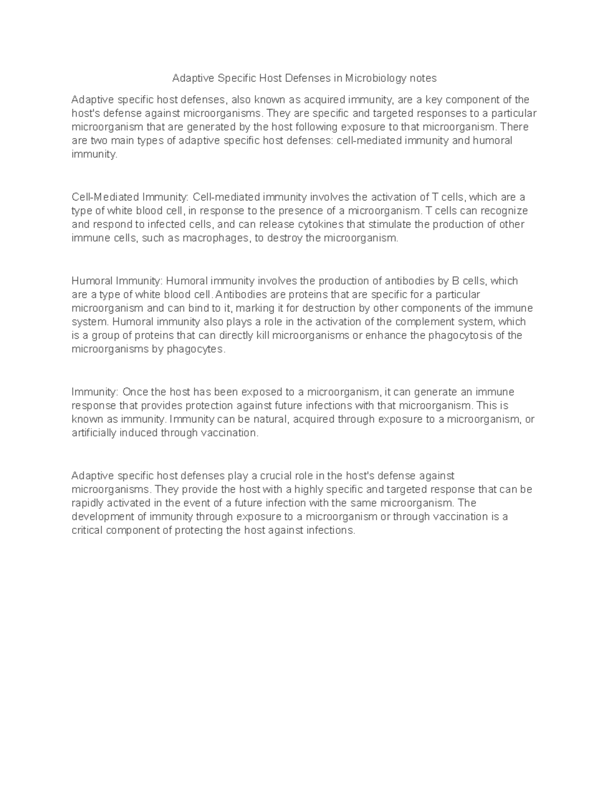 Adaptive Specific Host Defenses in Microbiology notes - They are ...