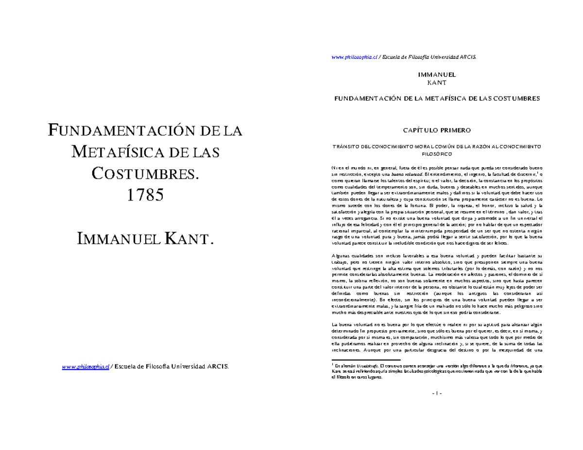 Kant capítulo 1 - apuntes de kant - FUNDAMENTACIÓN DE LA METAFÍSICA DE ...