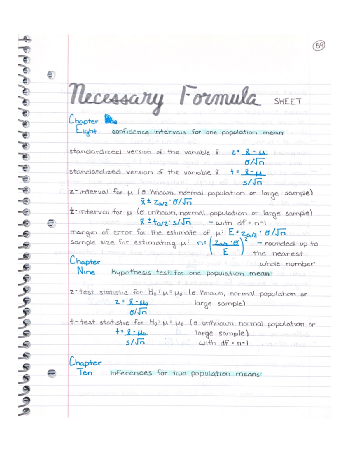 Statistics Formula Sheet - stat152 - Studocu