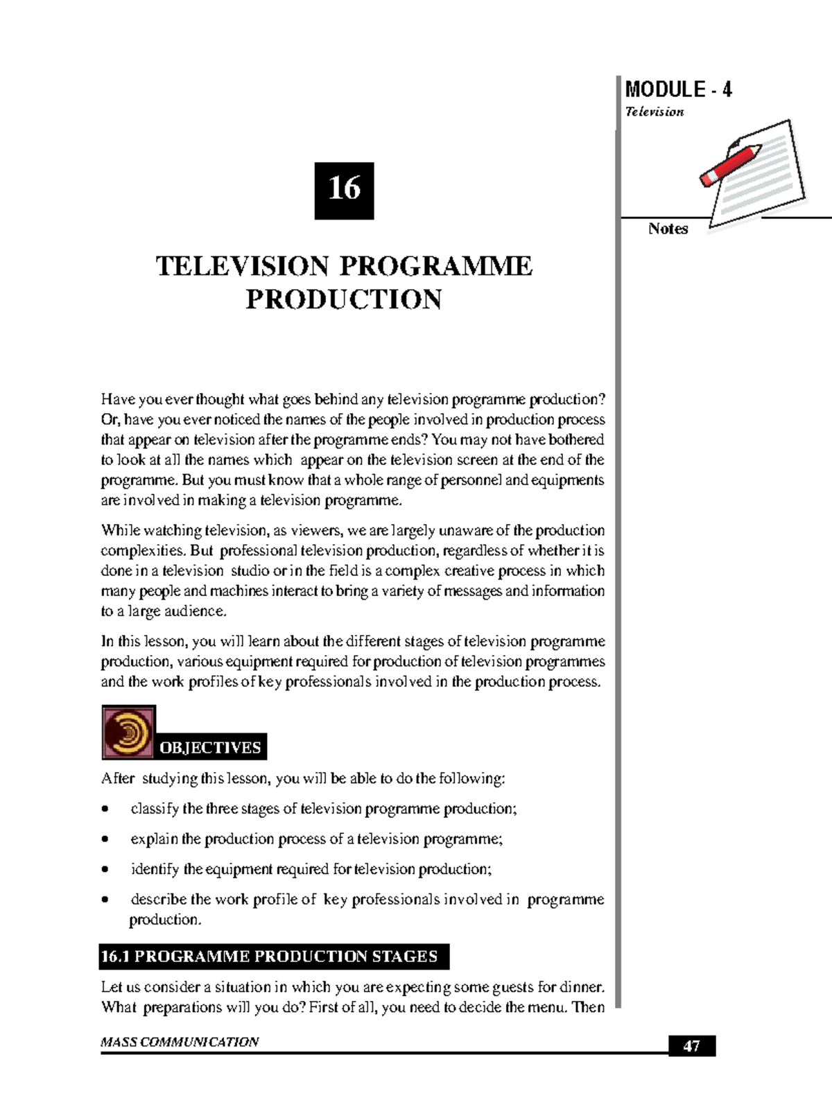 TVProduction - Easy notes - MASS COMMUNICATION MODULE - 4 Television ...