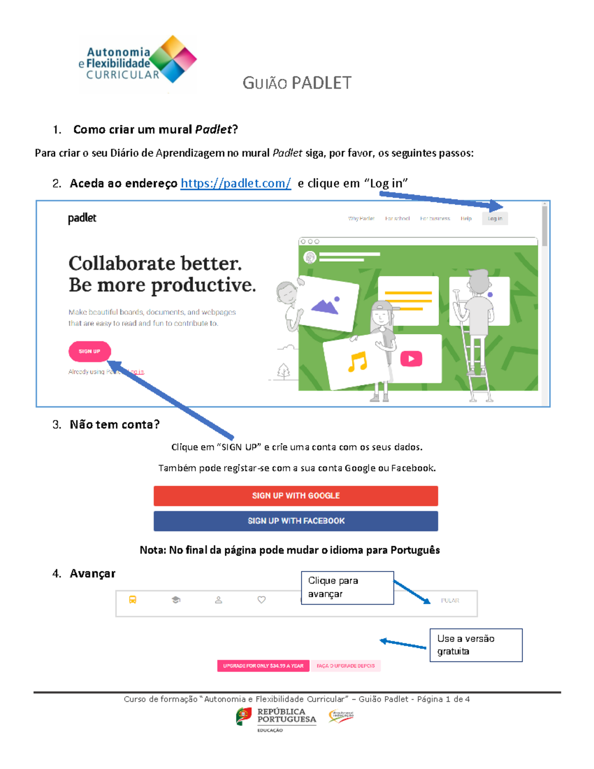 Padlet tutorial MOOC AFC resumo republica - GUIÃO PADLET 1. Como criar ...