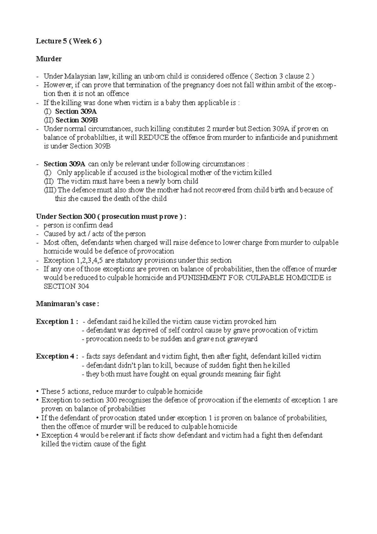 Murder - Lecture 5 ( Week 6 ) Murder Under Malaysian law, killing an ...