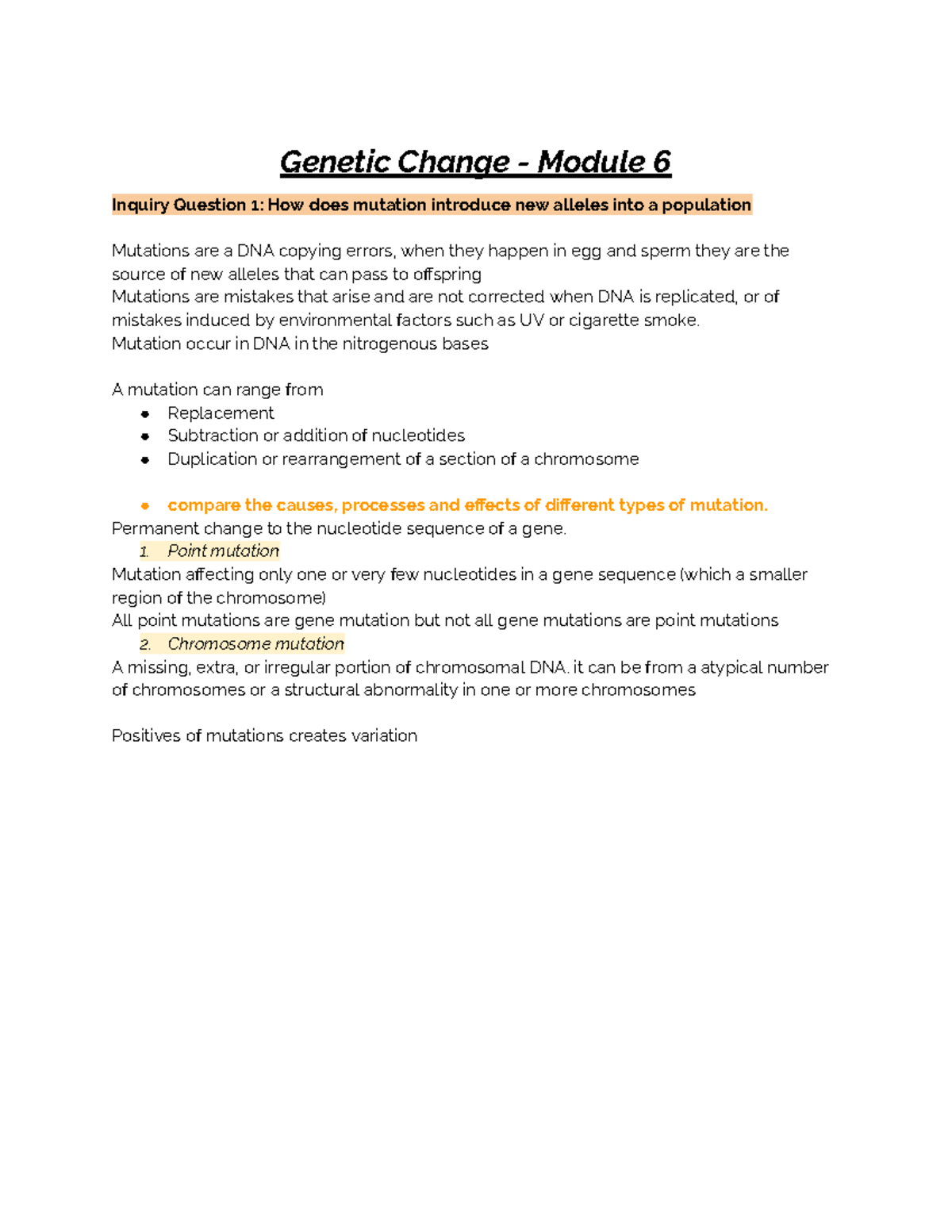 Biology Module 6 - Genetic Change - Module 6 Inquiry Question 1: How ...
