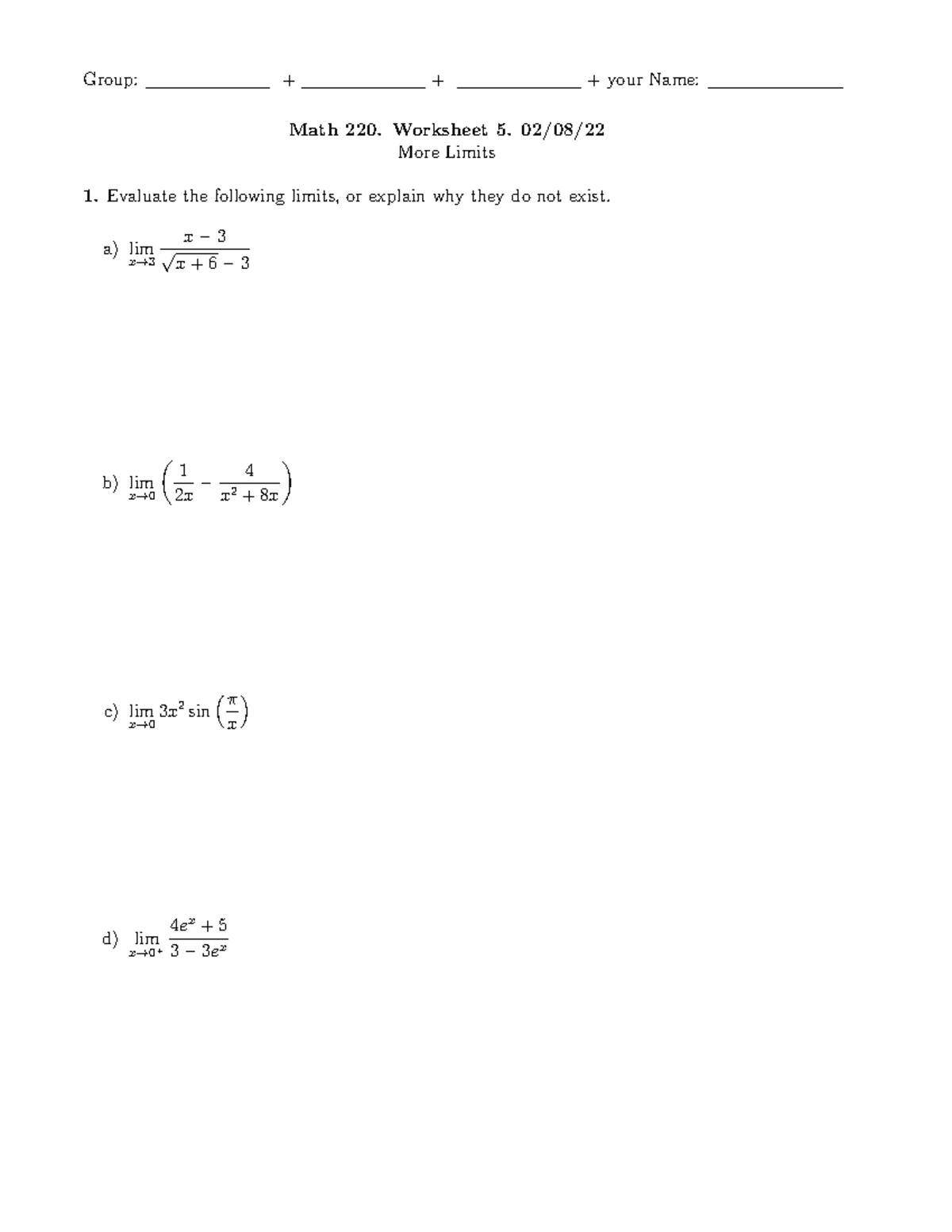 WS 8 - PROFESSOR WAS LAURA PLACZEK - Group: + + + your Name: Math 220 ...