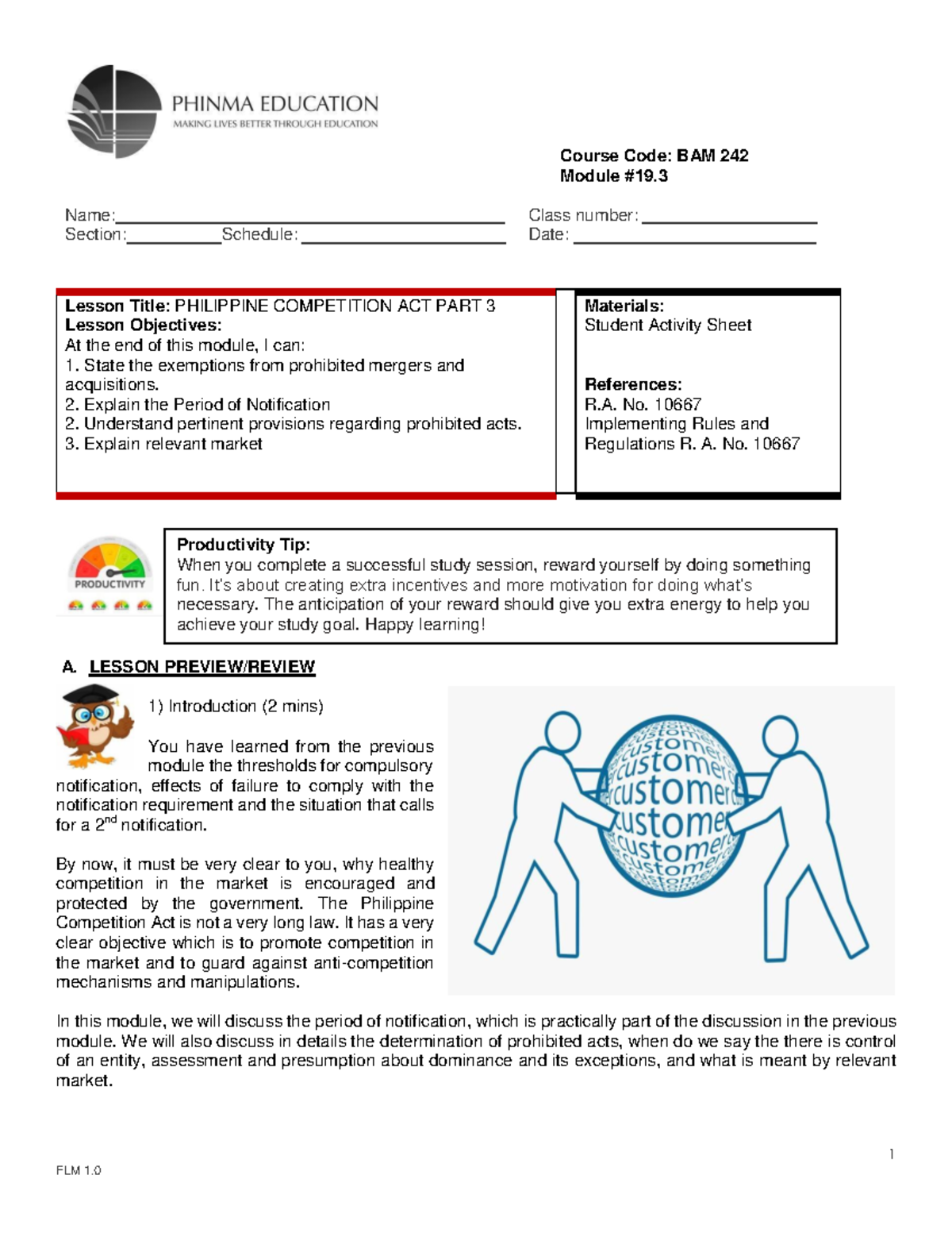 BAM 242 MODULE 19.3 - Module #19. Name: Section: Schedule: Class number ...