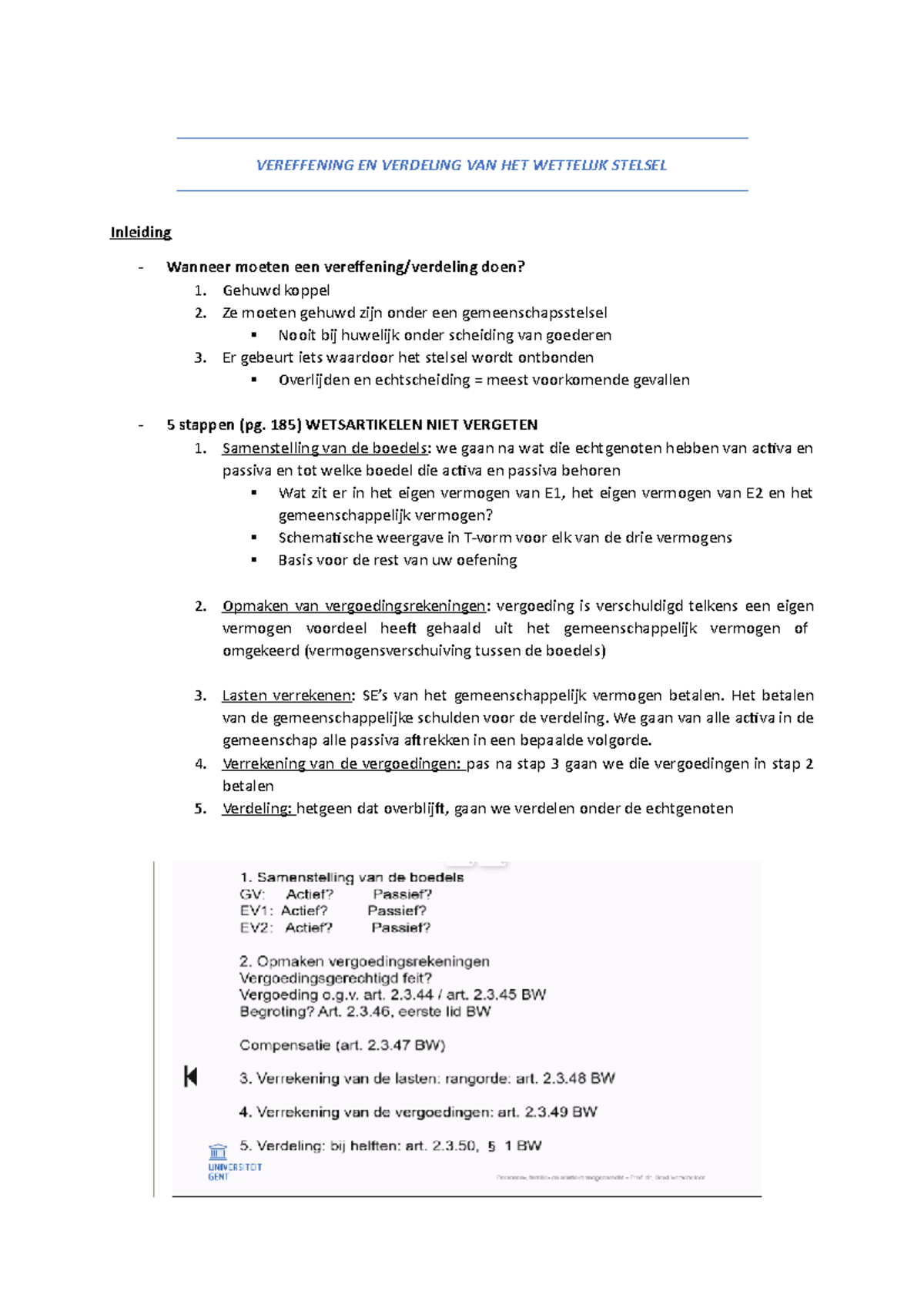 Vereffening EN Verdeling VAN HET Wettelijk Stelsel - VEREFFENING EN ...