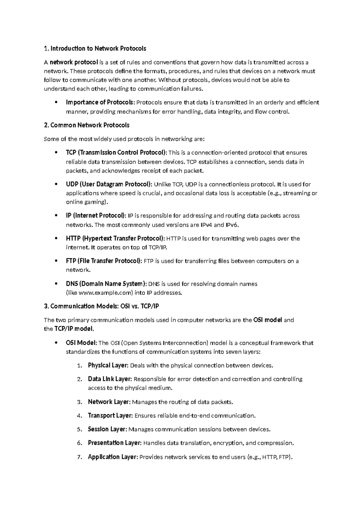 Assignment 1 - Introduction to Network Protocols A network protocol is ...