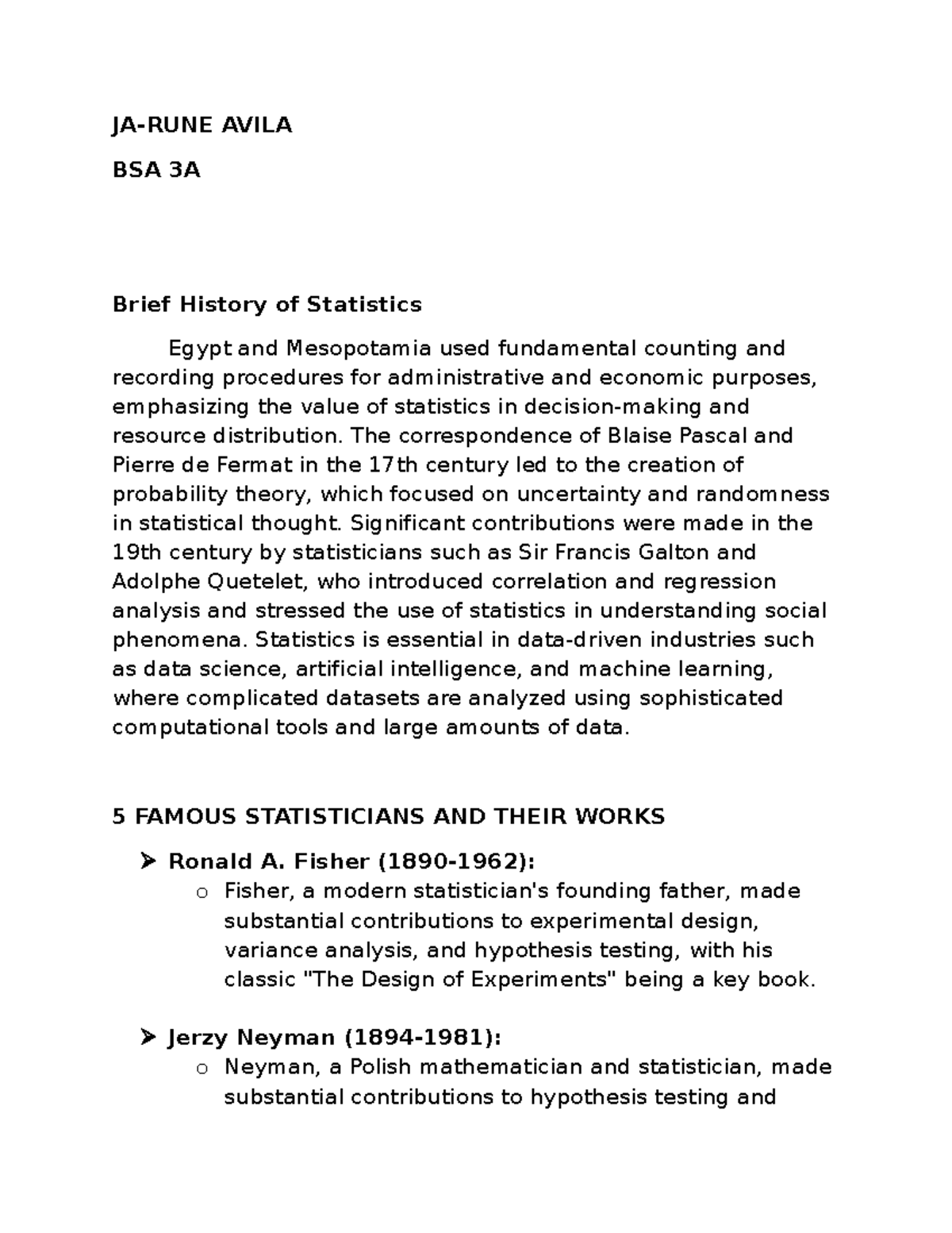 Statistics - Laubdnsis hsuaiavska hwhwhsnavay - JA-RUNE AVILA BSA 3A ...