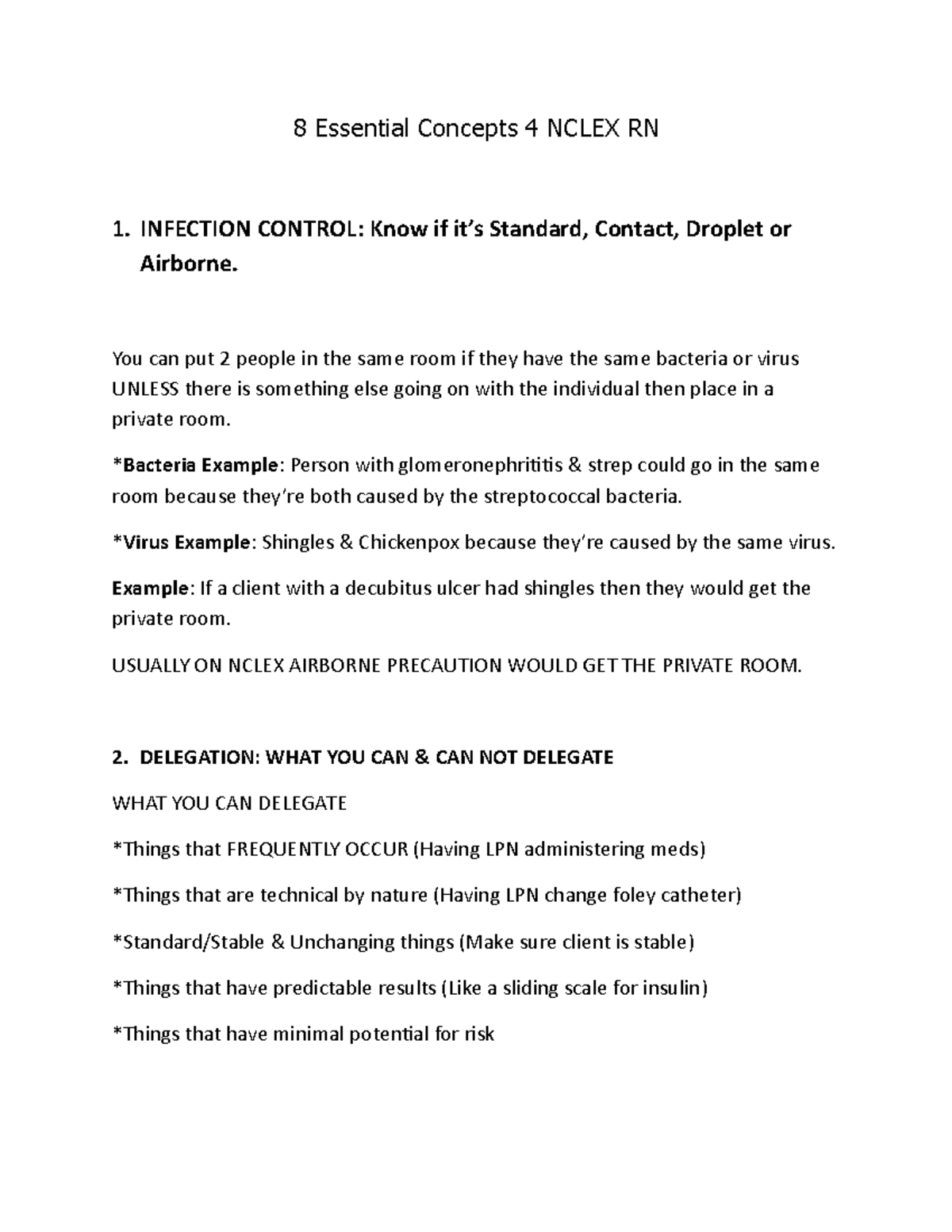 8 Essential Concepts 4 Nclex RN-4 - 8 Essential Concepts 4 NCLEX RN 1. INFECTION CONTROL: Know ...