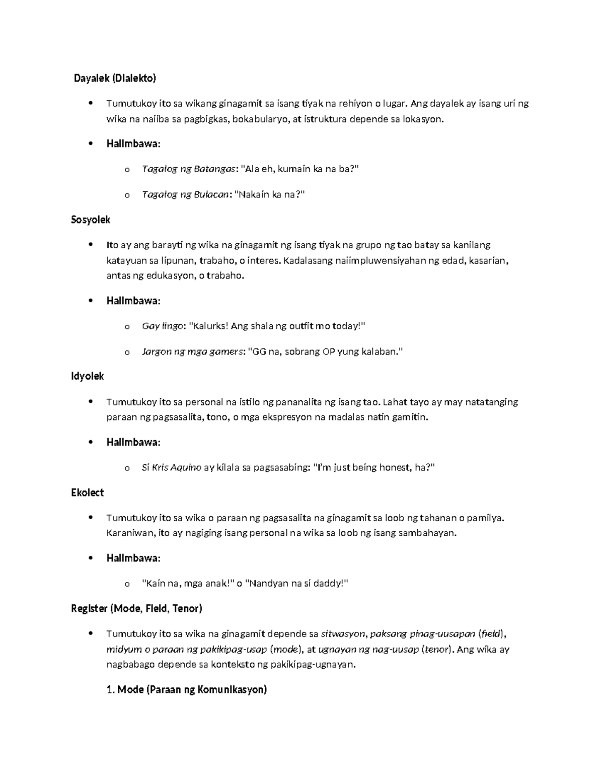 Barayti ng wika - kahulugan at halimbawa - Dayalek (Dialekto) Tumutukoy ...