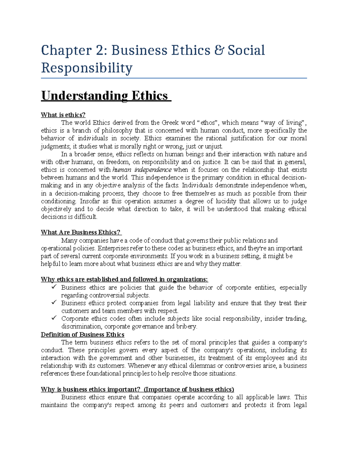 Ch 2 Business Ethics & Social Resposibility - Chapter 2: Business ...