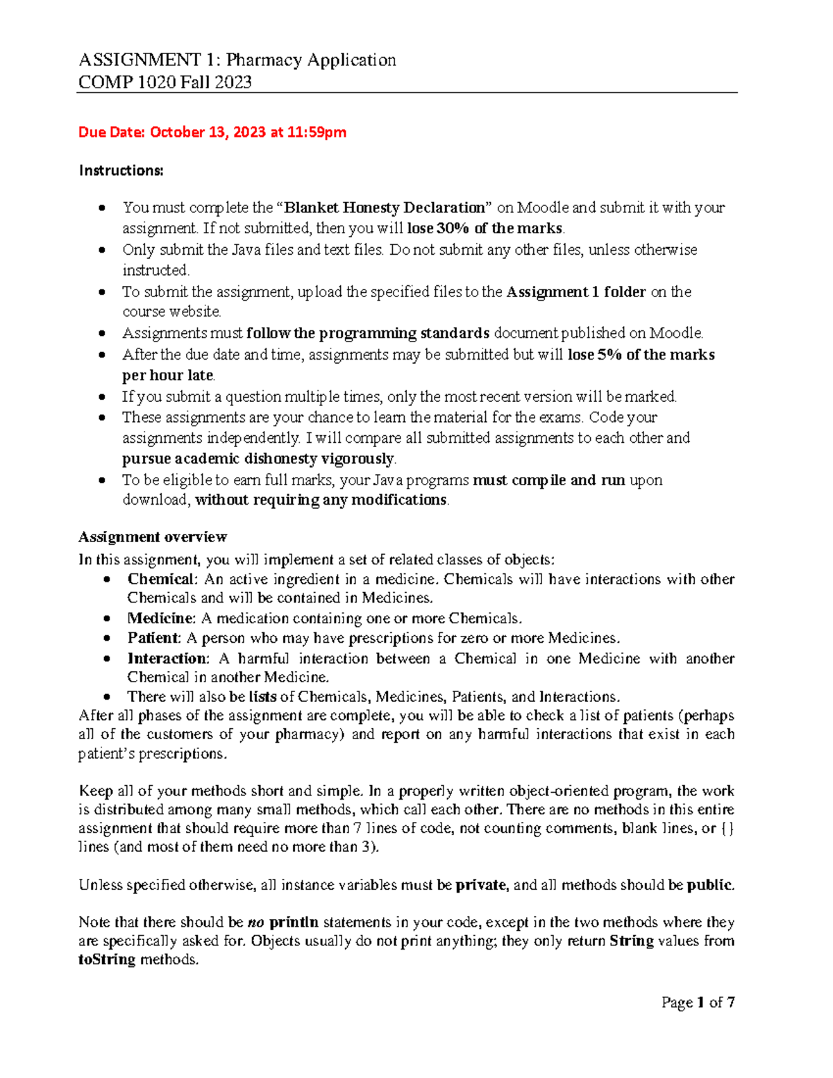 Fall2023COMP1020 Assignment 1 - COMP 1020 Fall 20 23 Due Date: October 13, 20 23 at 11:59pm ...