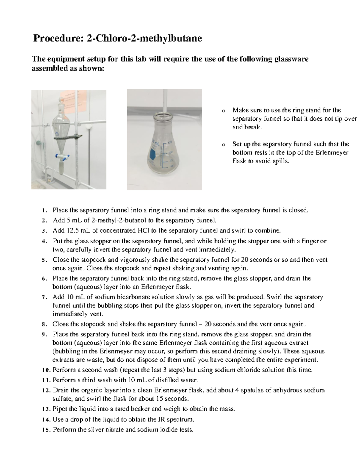 Nucleophilic Substitution-26 - Procedure: 2-Chloro-2-methylbutane The equipment setup for this ...