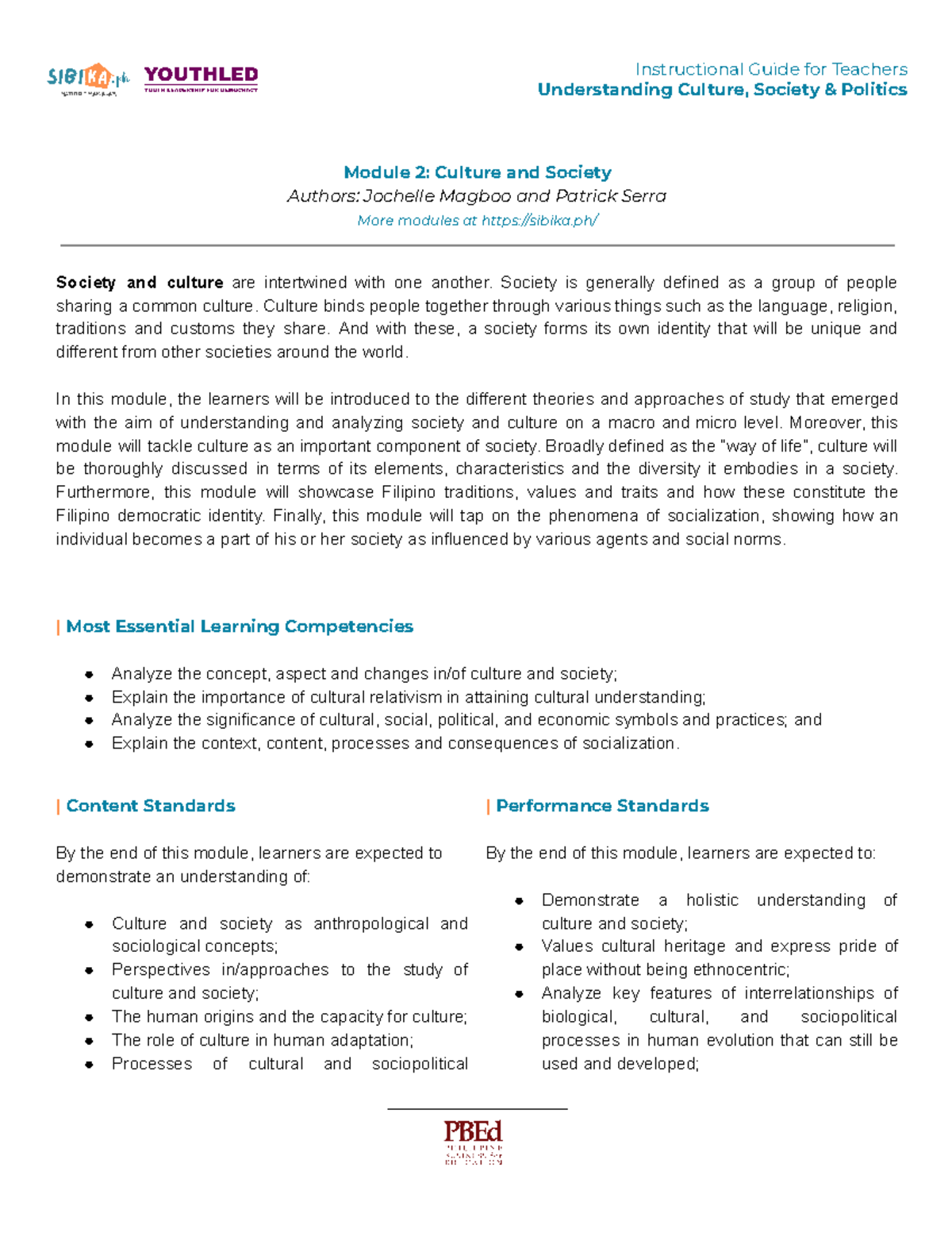 Sibika - Understanding Culture, Society & Politics Module 2: Culture ...