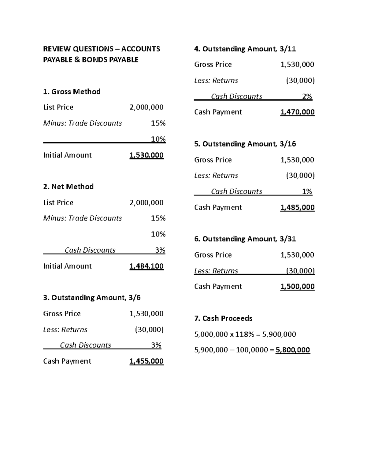 Account Payable PRACTICE PROBLEM - REVIEW QUESTIONS – ACCOUNTS PAYABLE ...