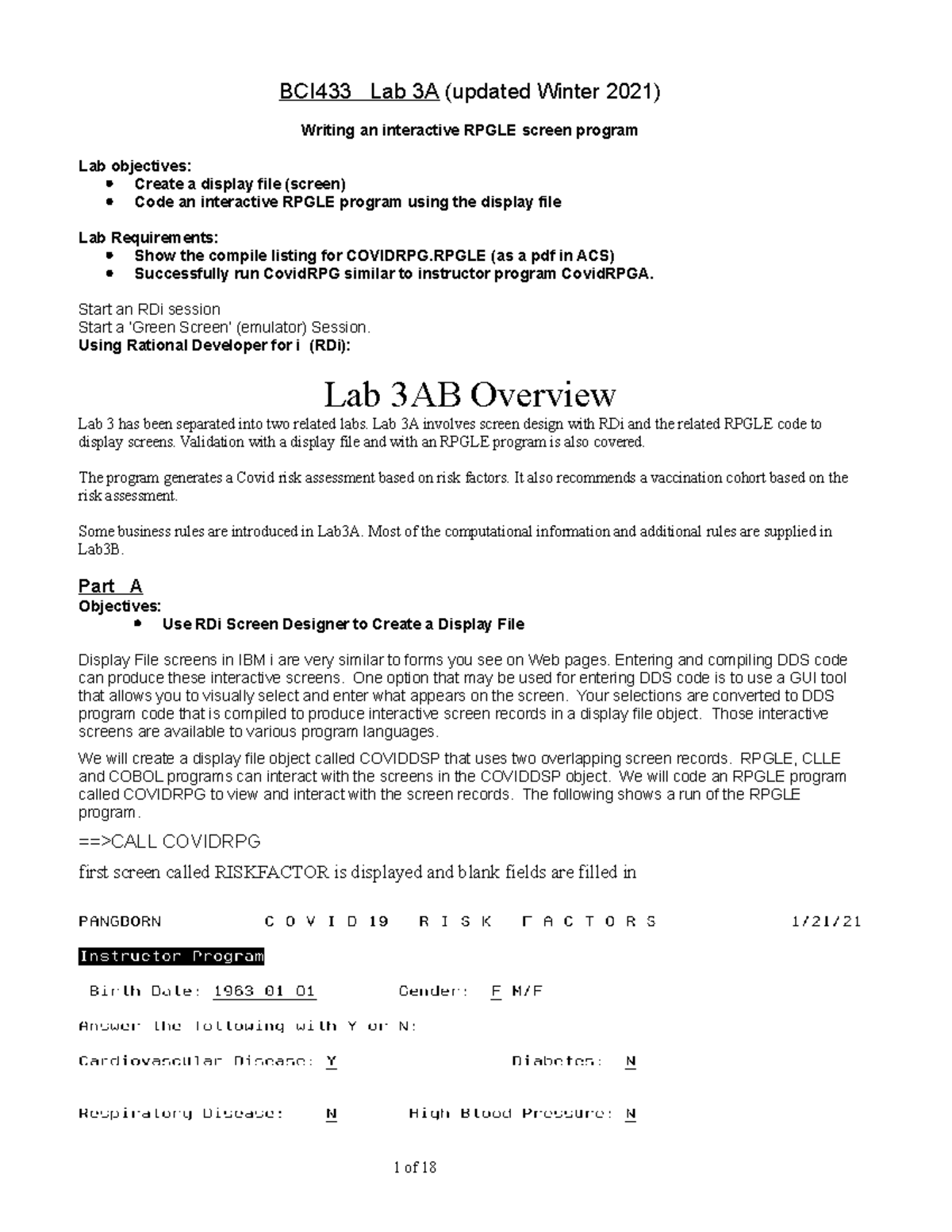 Lab3AW2021 - class assignment - BCI433 Lab 3A (updated Winter 2021 ...
