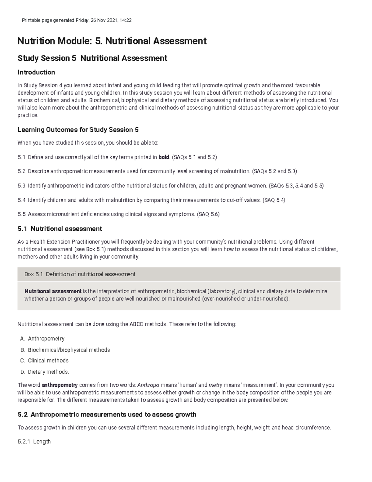 Nutrition Module 5. Nutritional Assessment View - Printable page ...