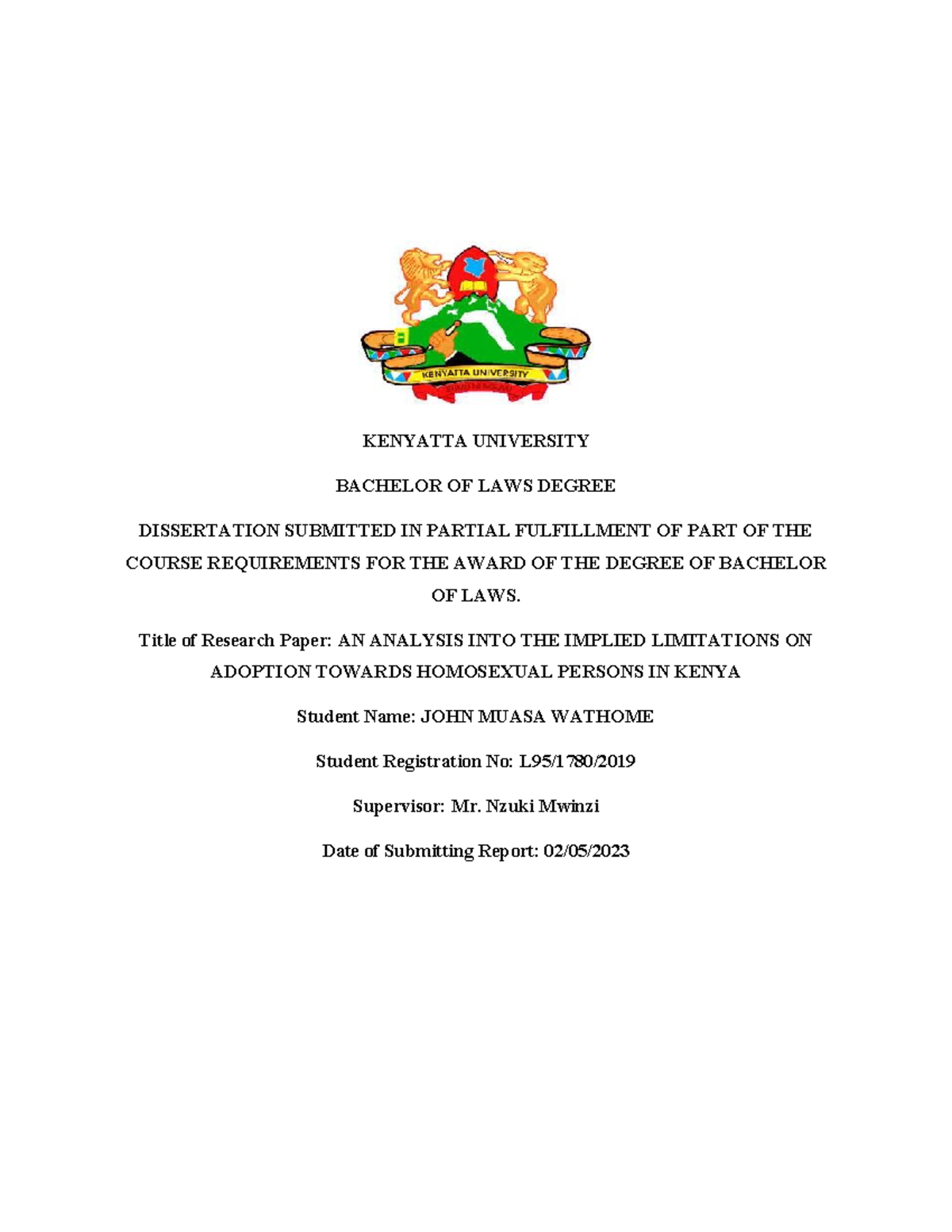 Muasa Final Desertation - KENYATTA UNIVERSITY BACHELOR OF LAWS DEGREE ...